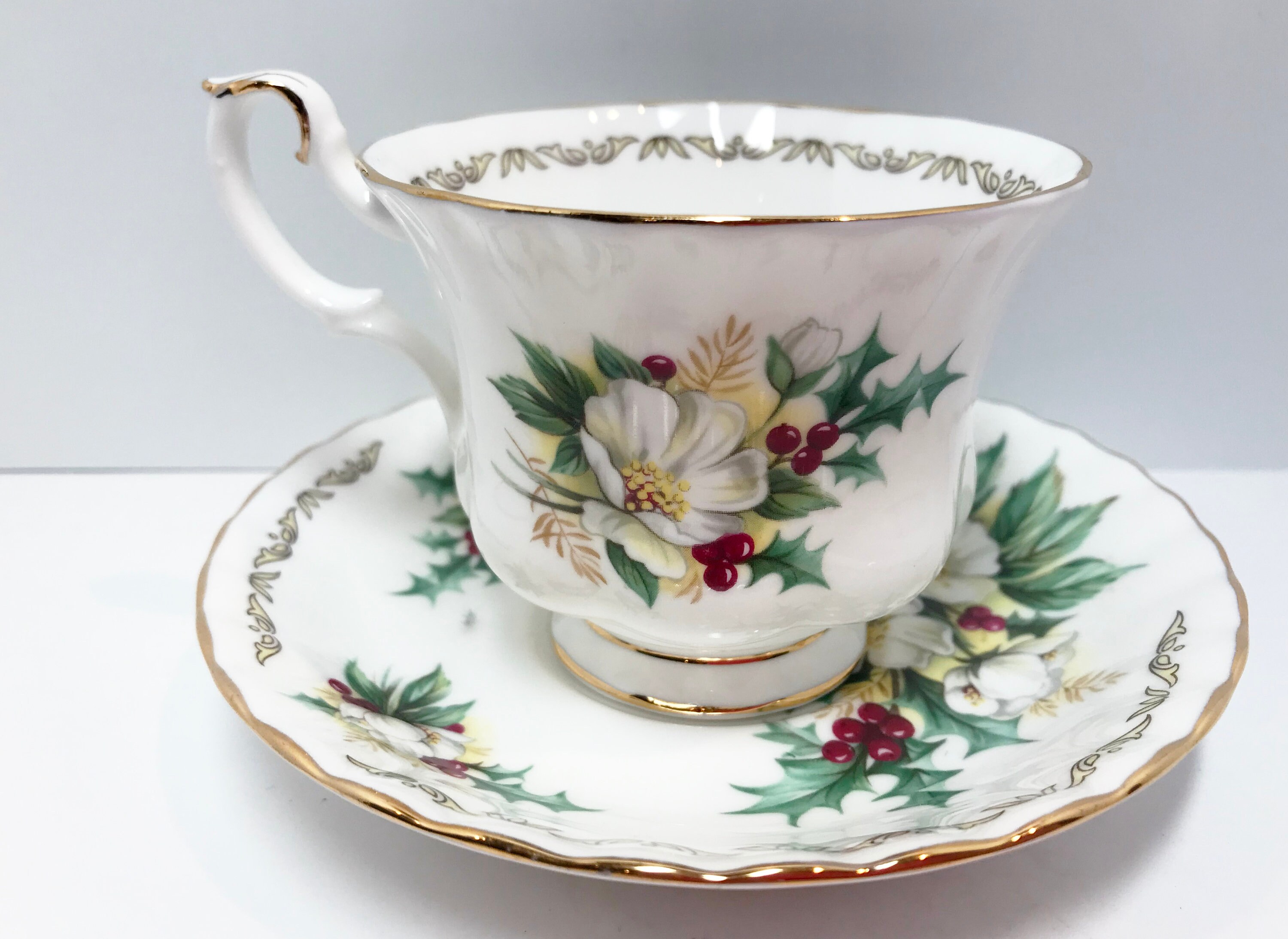 Reserved for SR, Christmas Rose December Birthday Cup, Golden Crown Tea ...