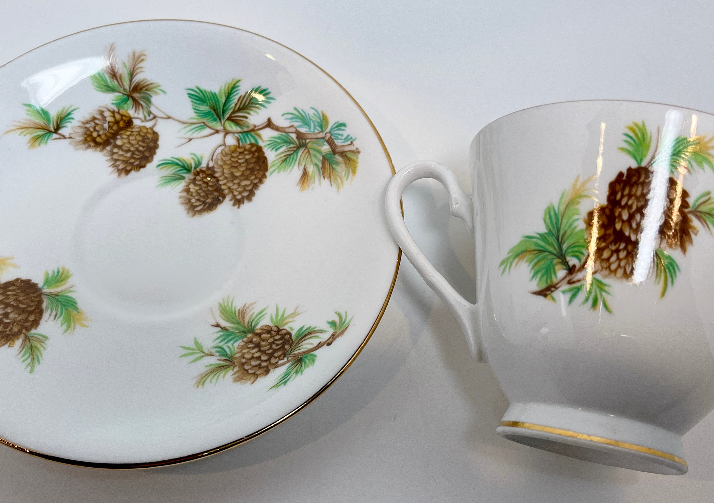 Clarence Teacup and Saucer, English Teacups, Pine Cone Cups, Bone China ...