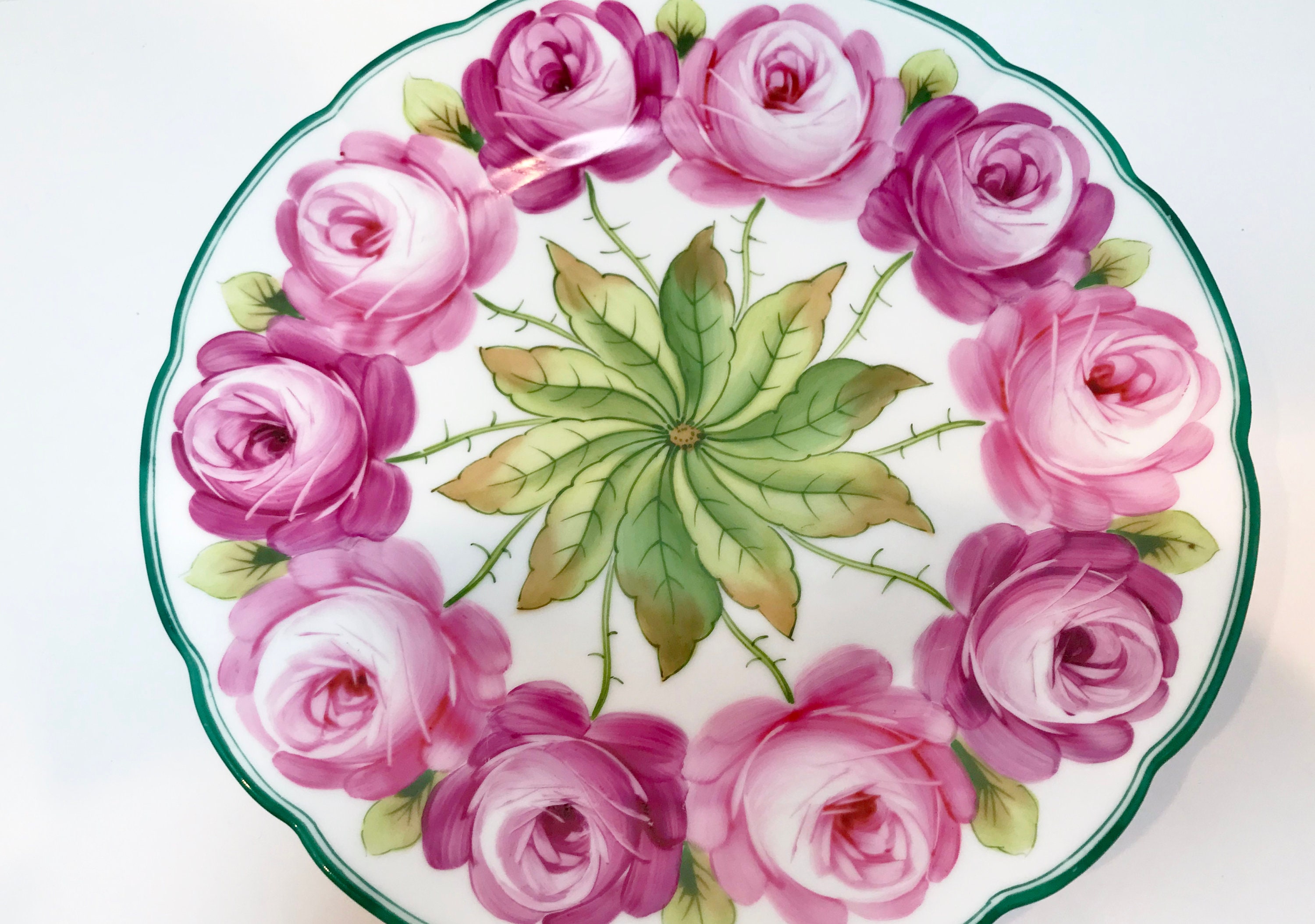 Big Rose Plate by Saxe, Hand Painted Plate, Large Roses Plate, Gorgeous ...