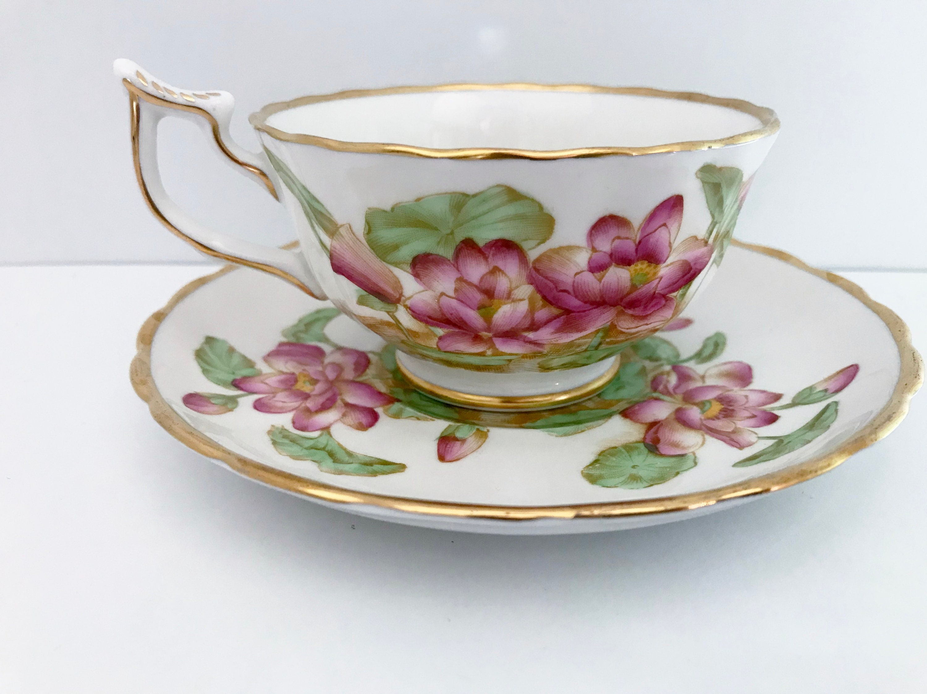 Hand Painted Royal Chelsea Tea Cup and Saucer, Water Lily Teacup ...