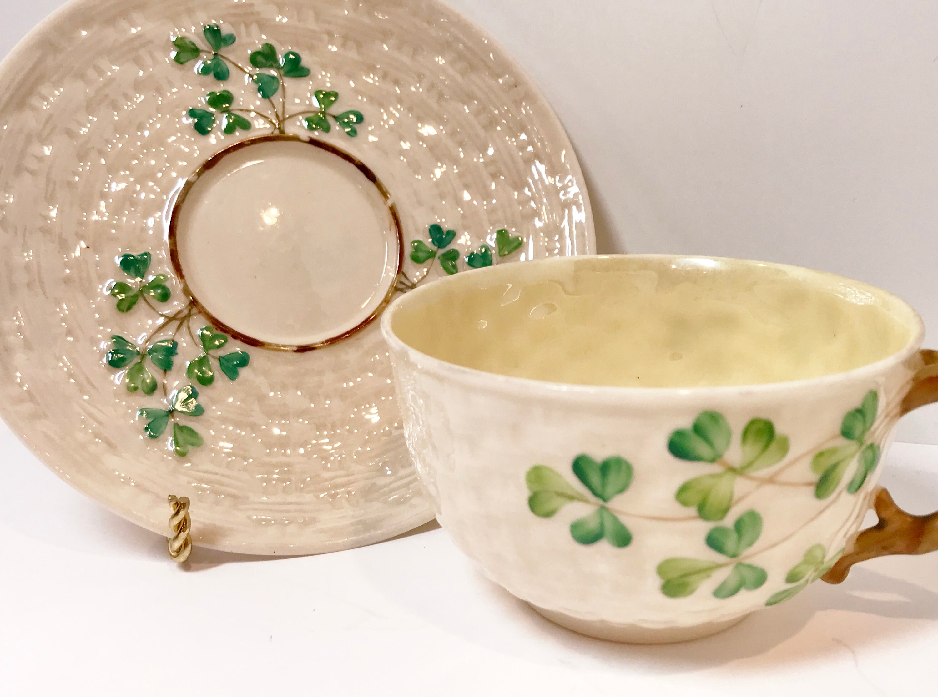 Reserved for SR, Shamrock Belleek Tea Cup and Saucer, Black Mark ...
