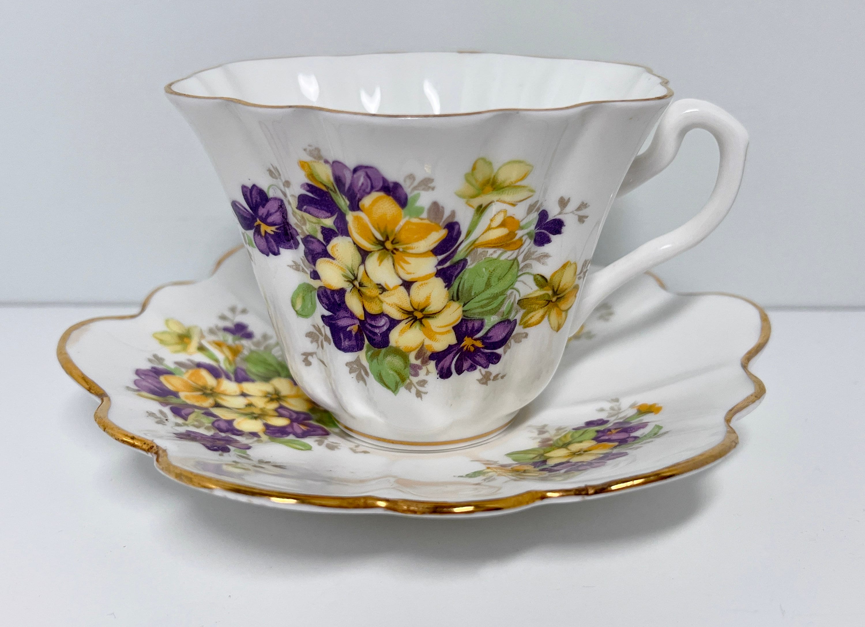 Crown Tea Cup and Saucer, Floral Tea Cups, English Bone China Cups ...