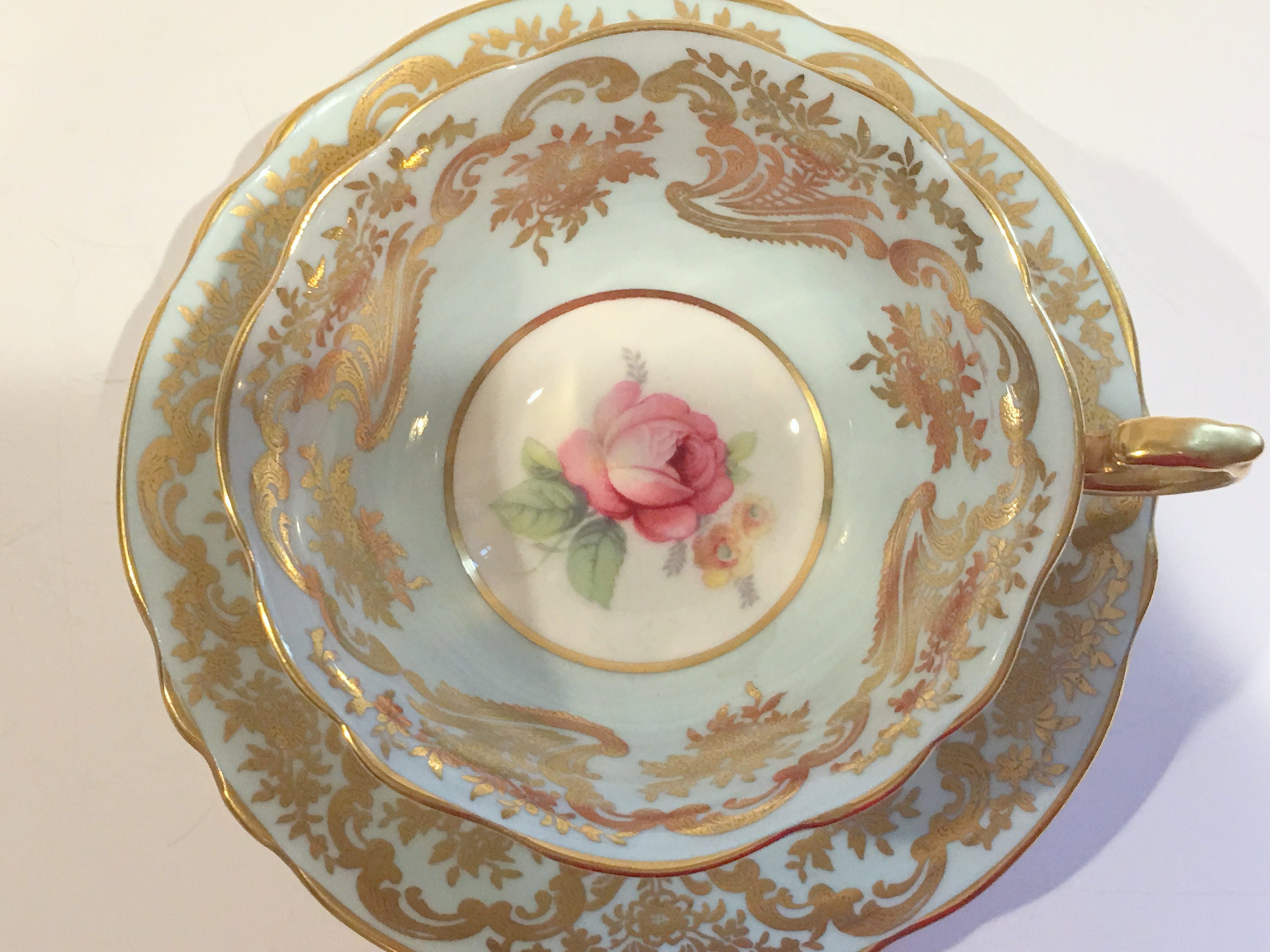 Paragon Tea Cup and Saucer, Blue Aqua Gold Cups, English Bone China ...