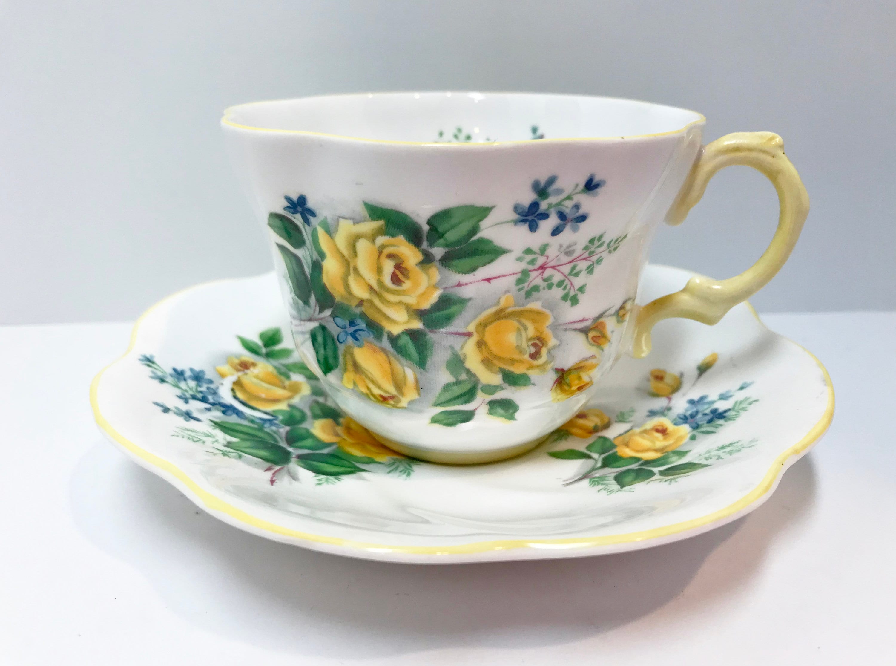 Rosina Tea Cup and Saucer, Yellow Rose Tea Cups Vintage, Antique ...
