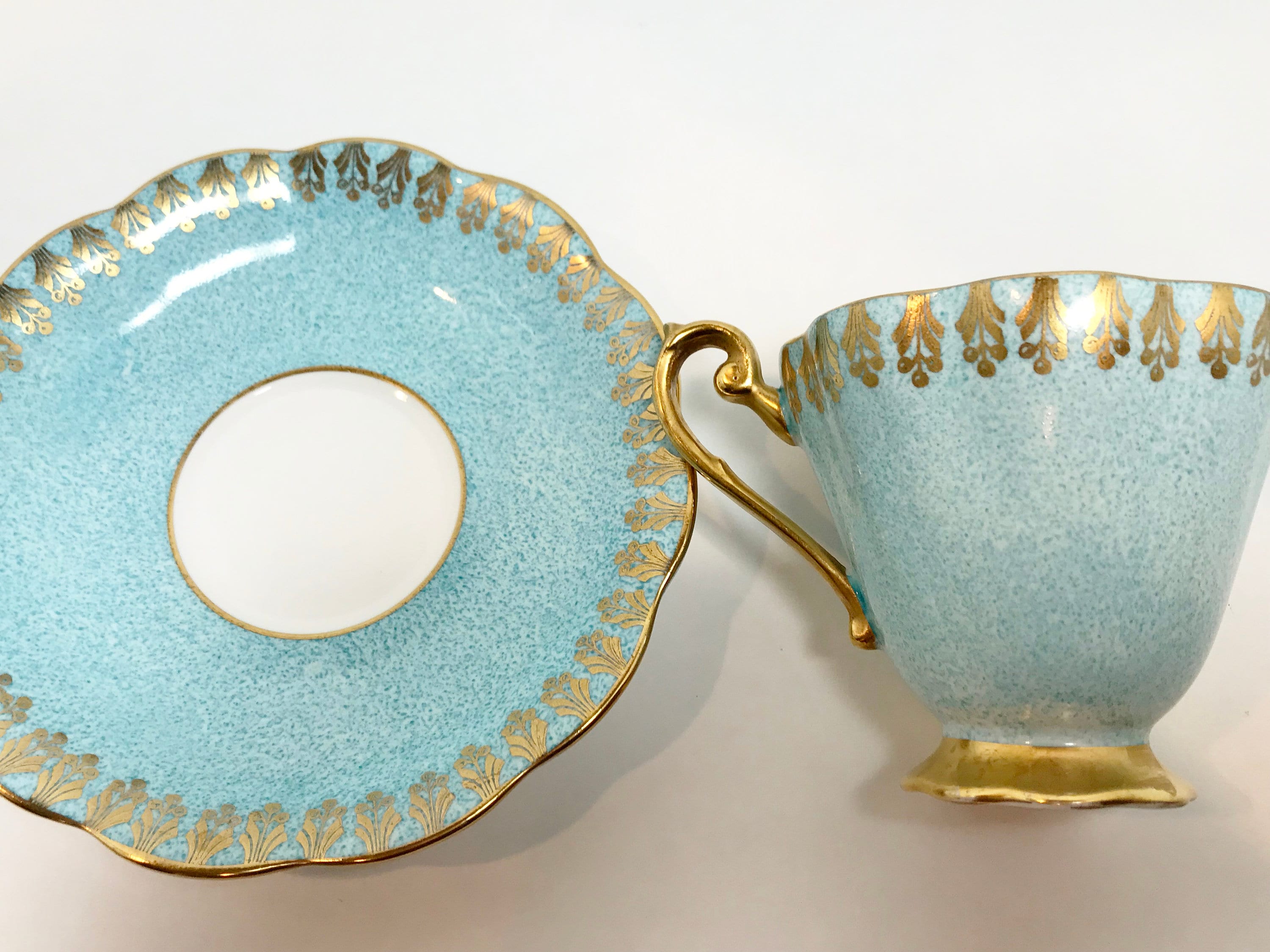 Royal Standard Tea Cup and Saucer, Aqua Gold Cups, Antique Teacups ...