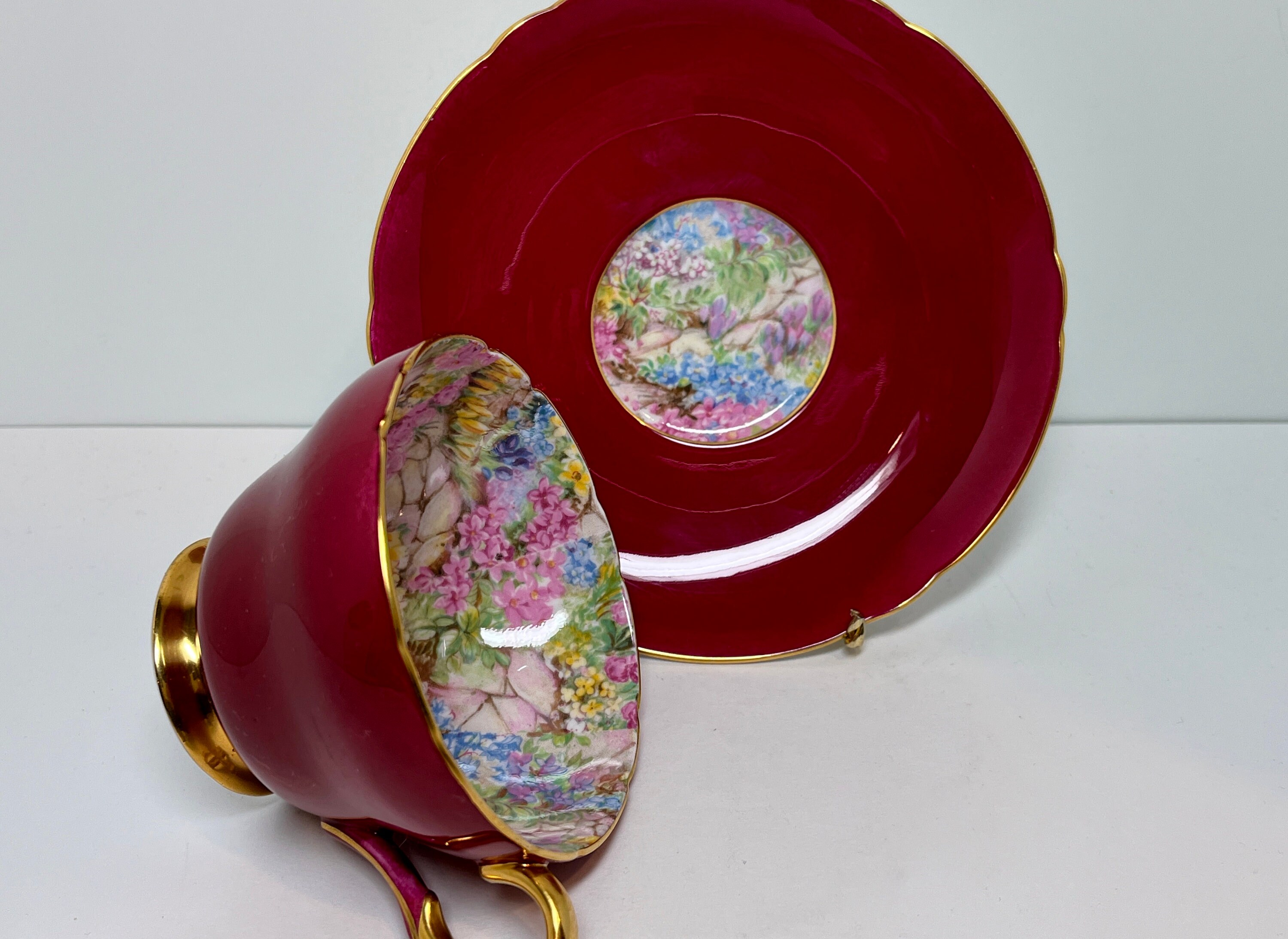 Shelley Rock Garden, Tea Cup and Saucer, Henley Shape, Red Shelley, Tea ...