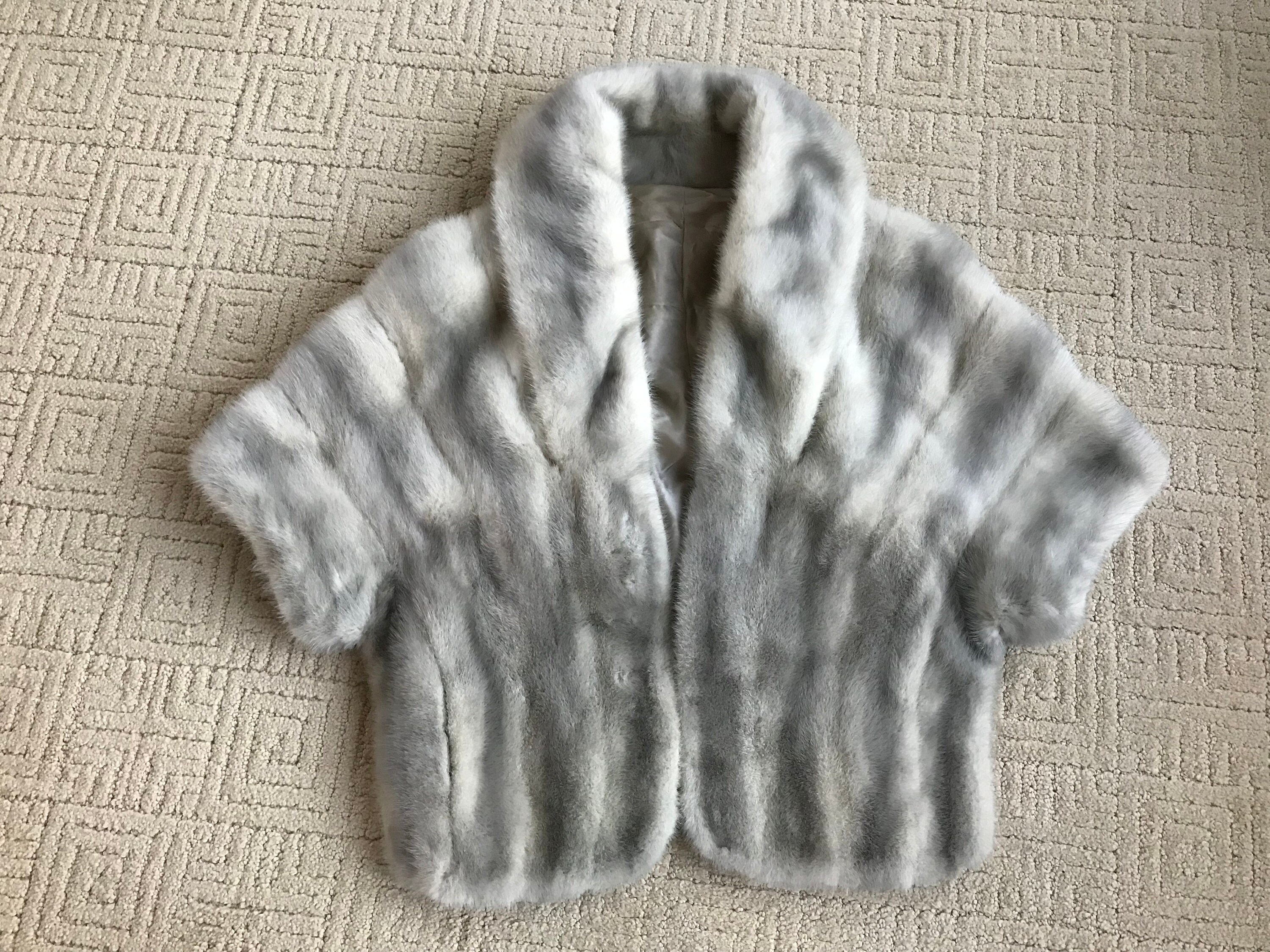 Silver Mink Stole, Natural Gray Mink Stole, Real Fur Stole, Winter ...