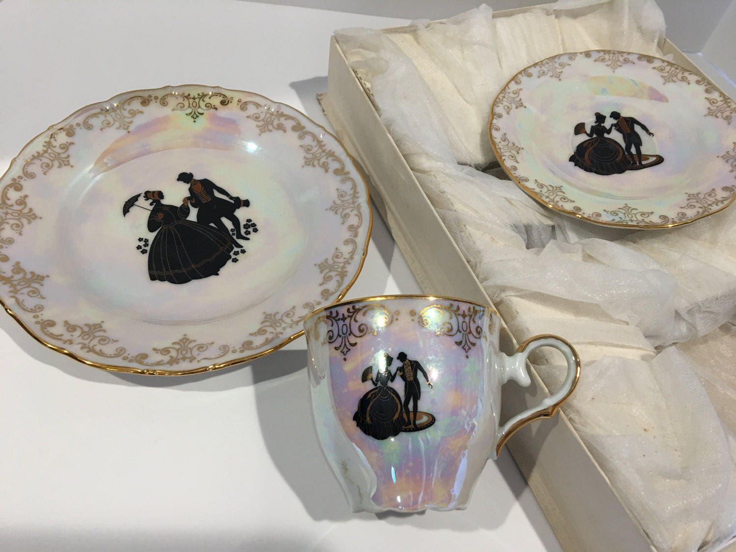 Courting Couple Tea Cup, Saucer and Plate, Love Story Tea Cups, MZ ...