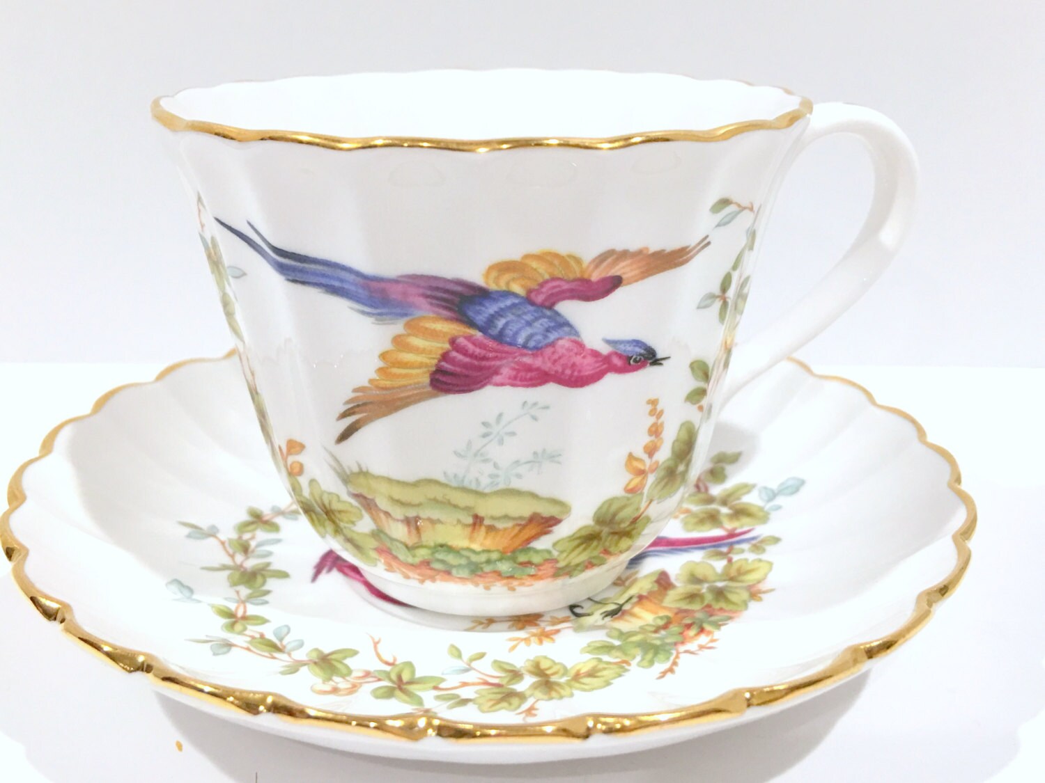 Pheasant Spode Tea Cup and Saucer, English Bone China Cups, Hand ...