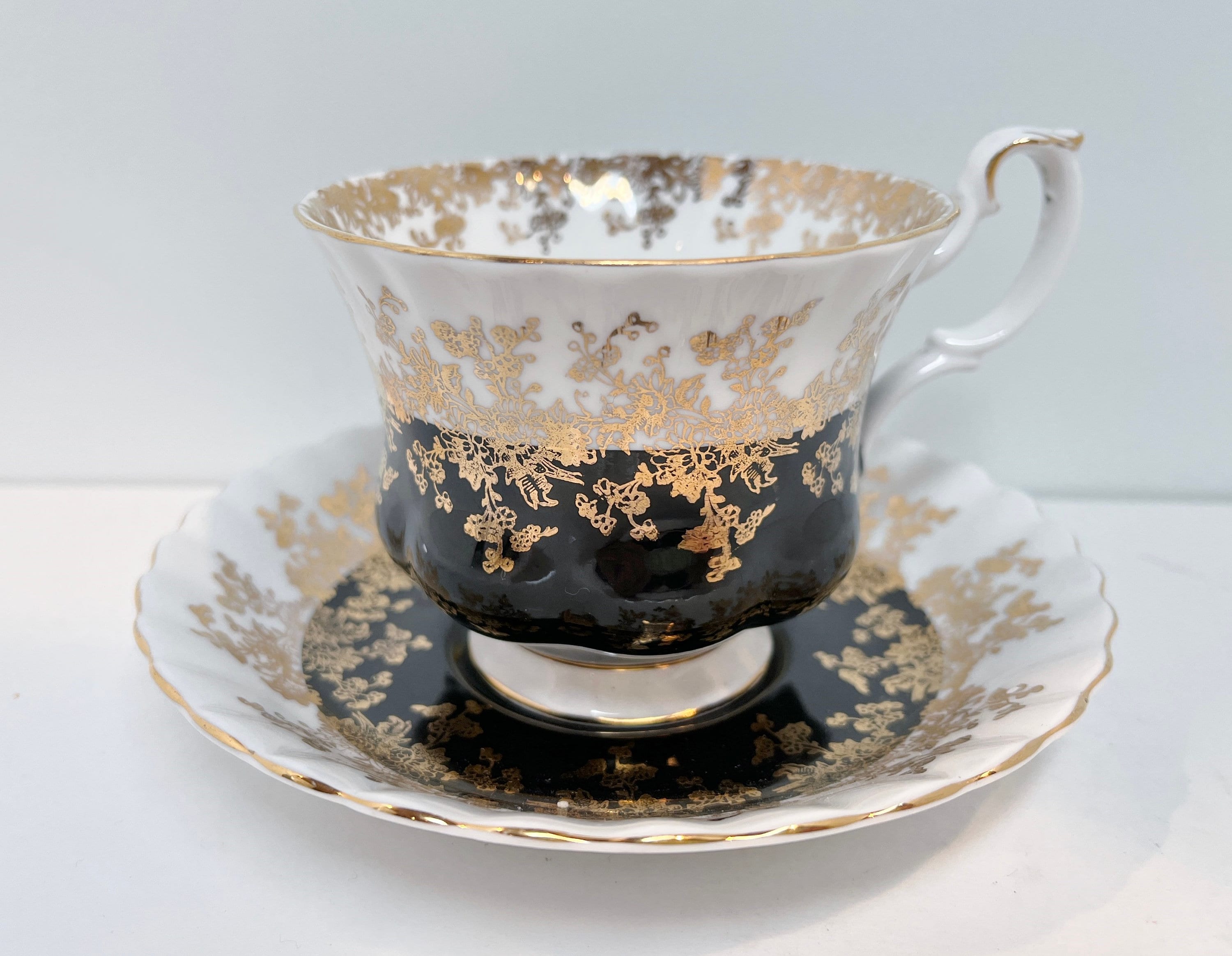 Regal Series Royal Albert Tea Cup and Saucer, Black White Tea Cups ...