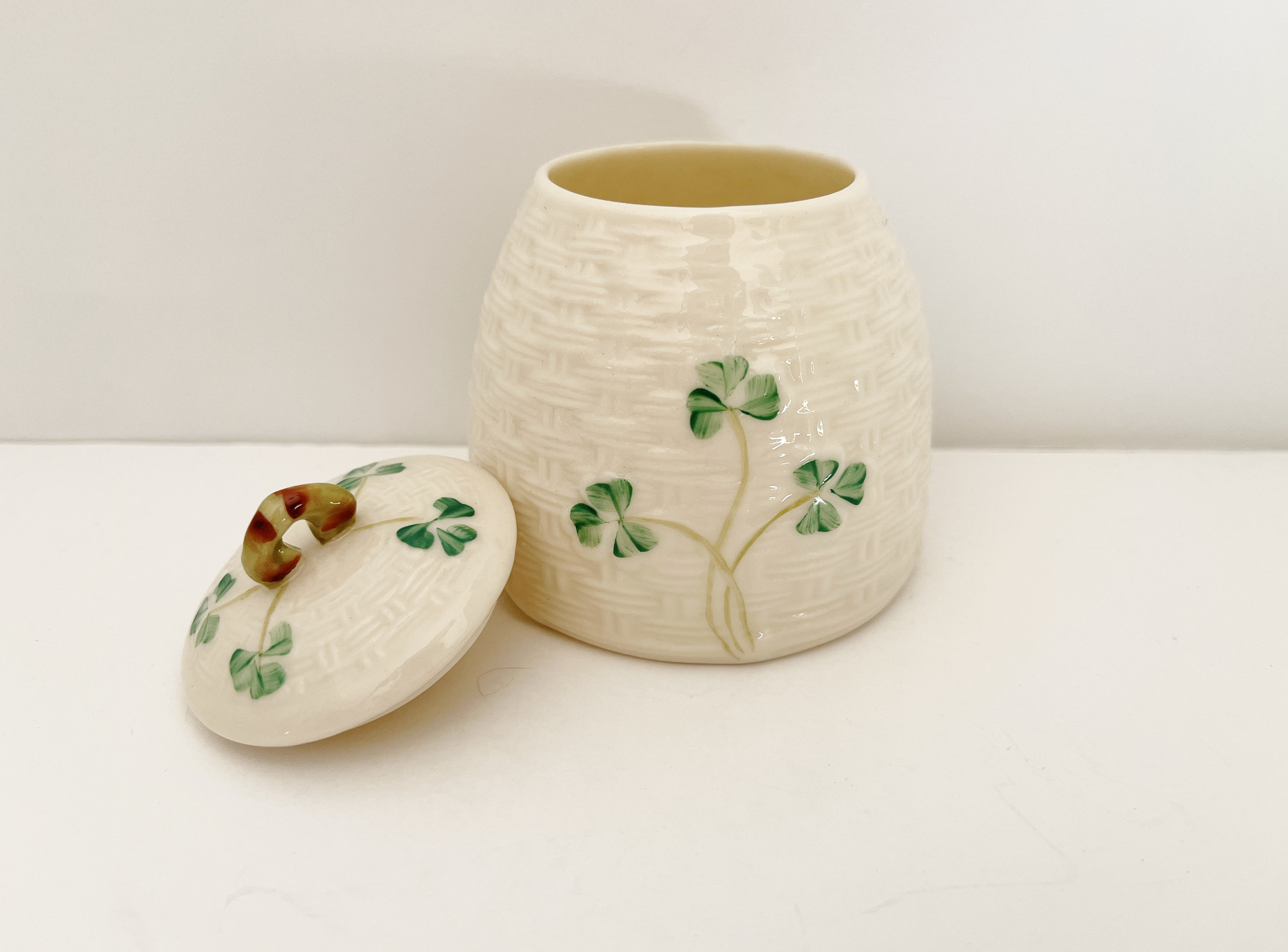Belleek Jar, Shamrock Jar, Belleek Basketweave, Shamrock Container ...