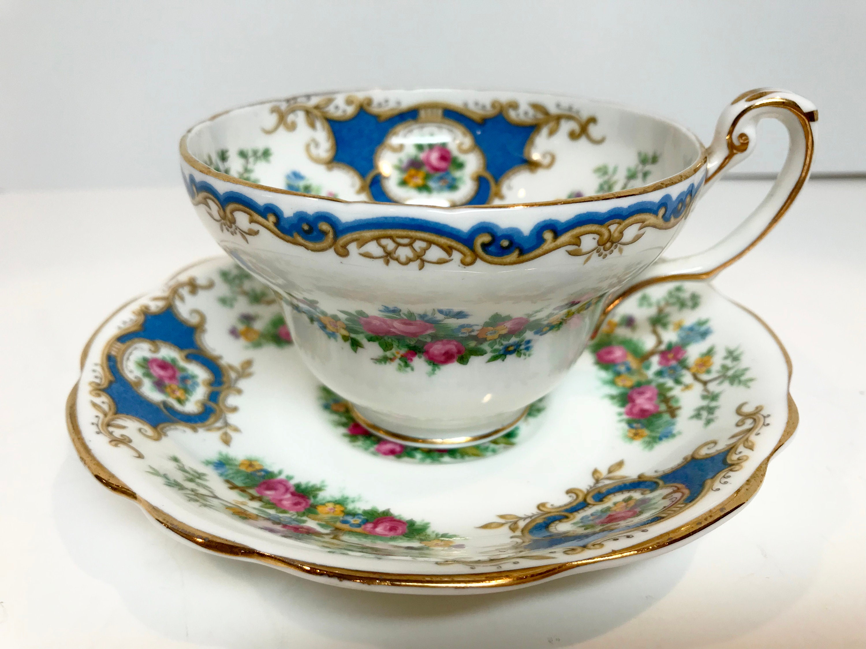 EB Foley Tea Cup and Saucer, Broadway Pattern, Blue Tea Cups, Antique ...