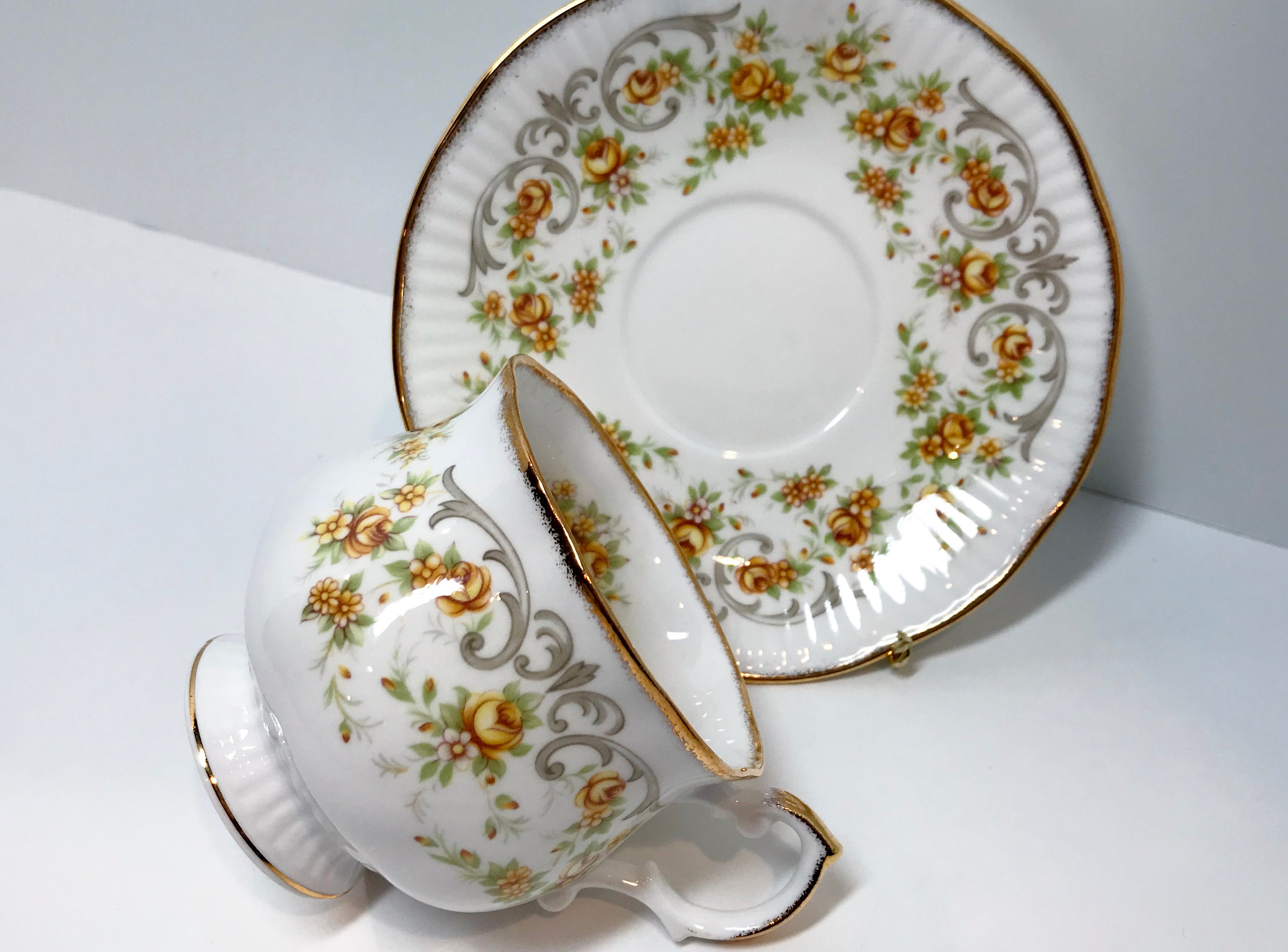 Queens Rosina Tea Cup and Saucer, Yellow Rose Pattern, Antique Tea Cups ...
