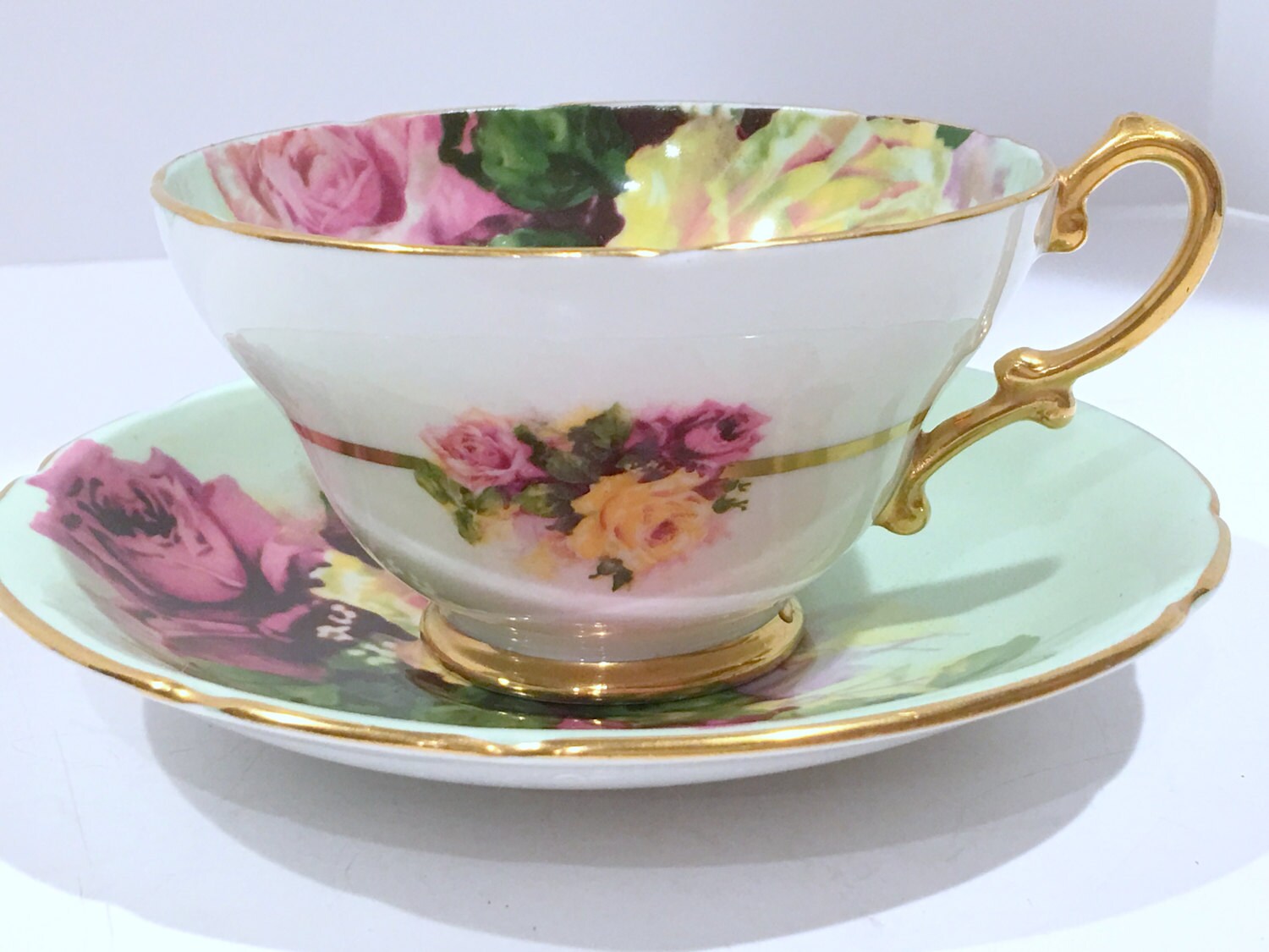 Large Rose Stanley Tea Cup and Saucer, Pink Rose Tea Cups, English Bone ...