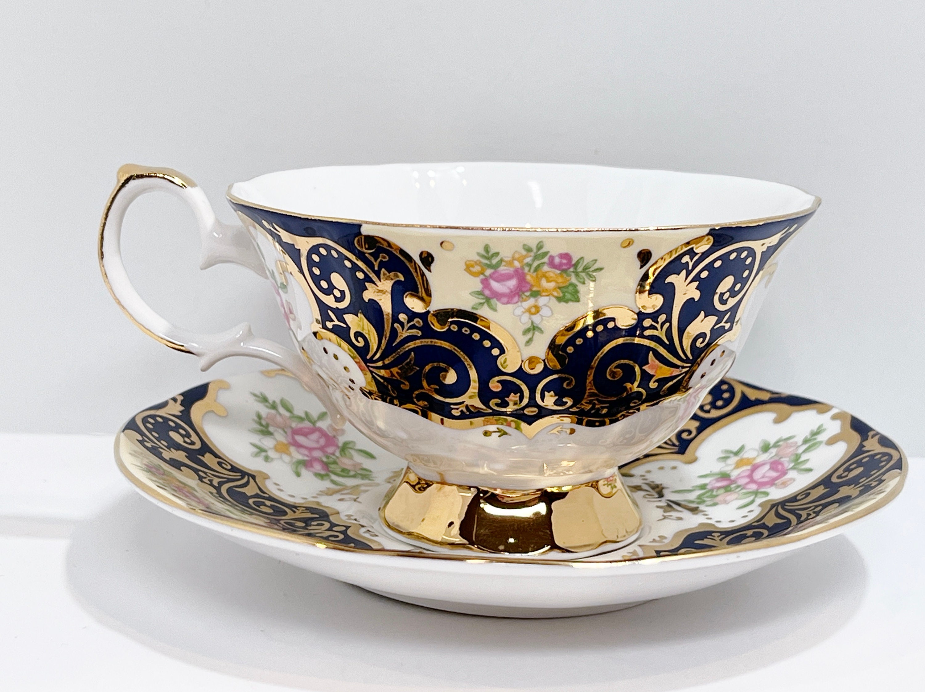 Balmoral Teacup , Navy Gold Tea Cup , Elizabethan Teacup , English ...