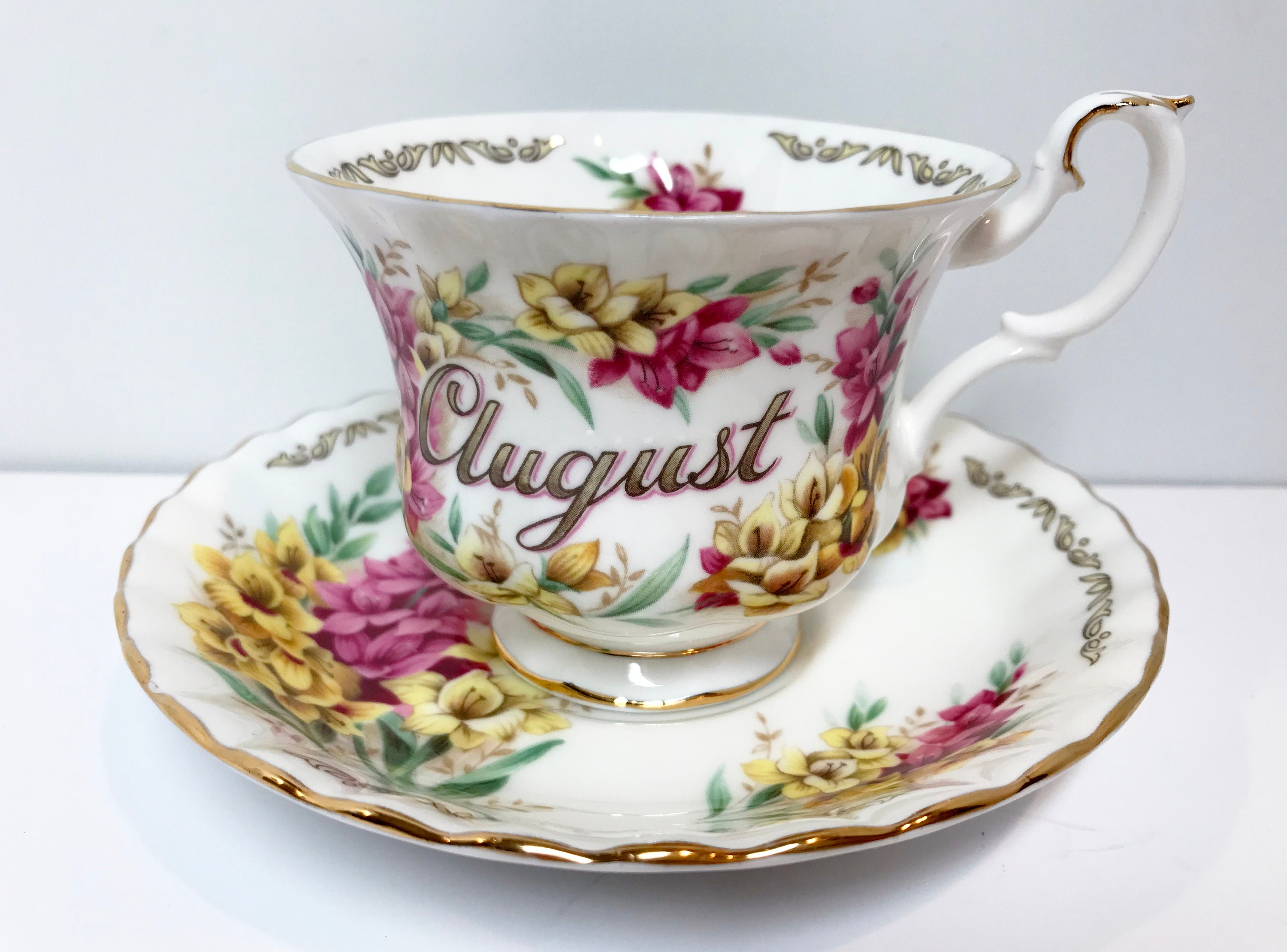 August Birthday Cup, Gladiola Cup, Golden Crown Tea Cup and Saucer ...