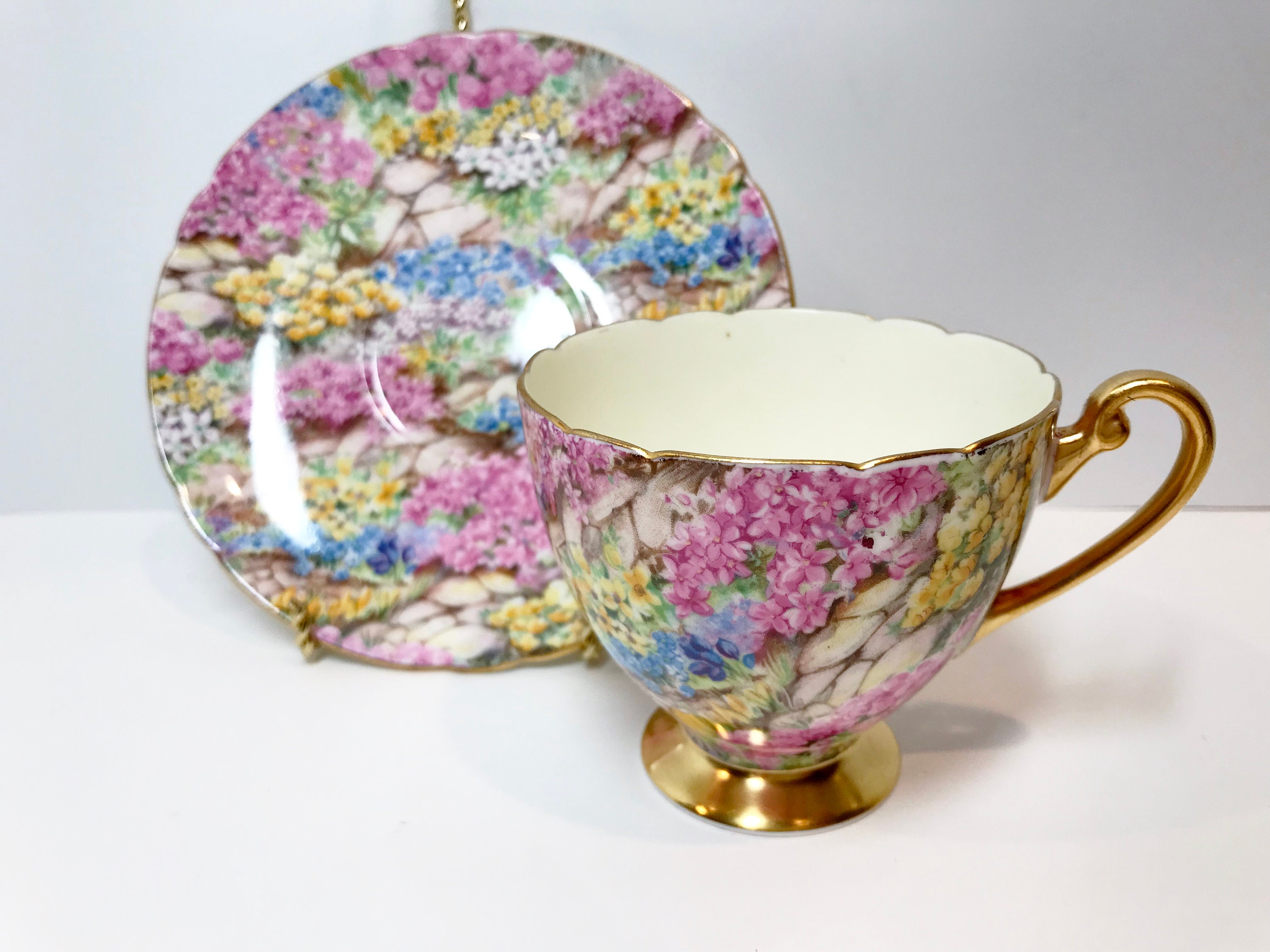 Rock Garden Chintz Shelley Tea Cup and Saucer, Ripon Shape, Chintz Tea ...