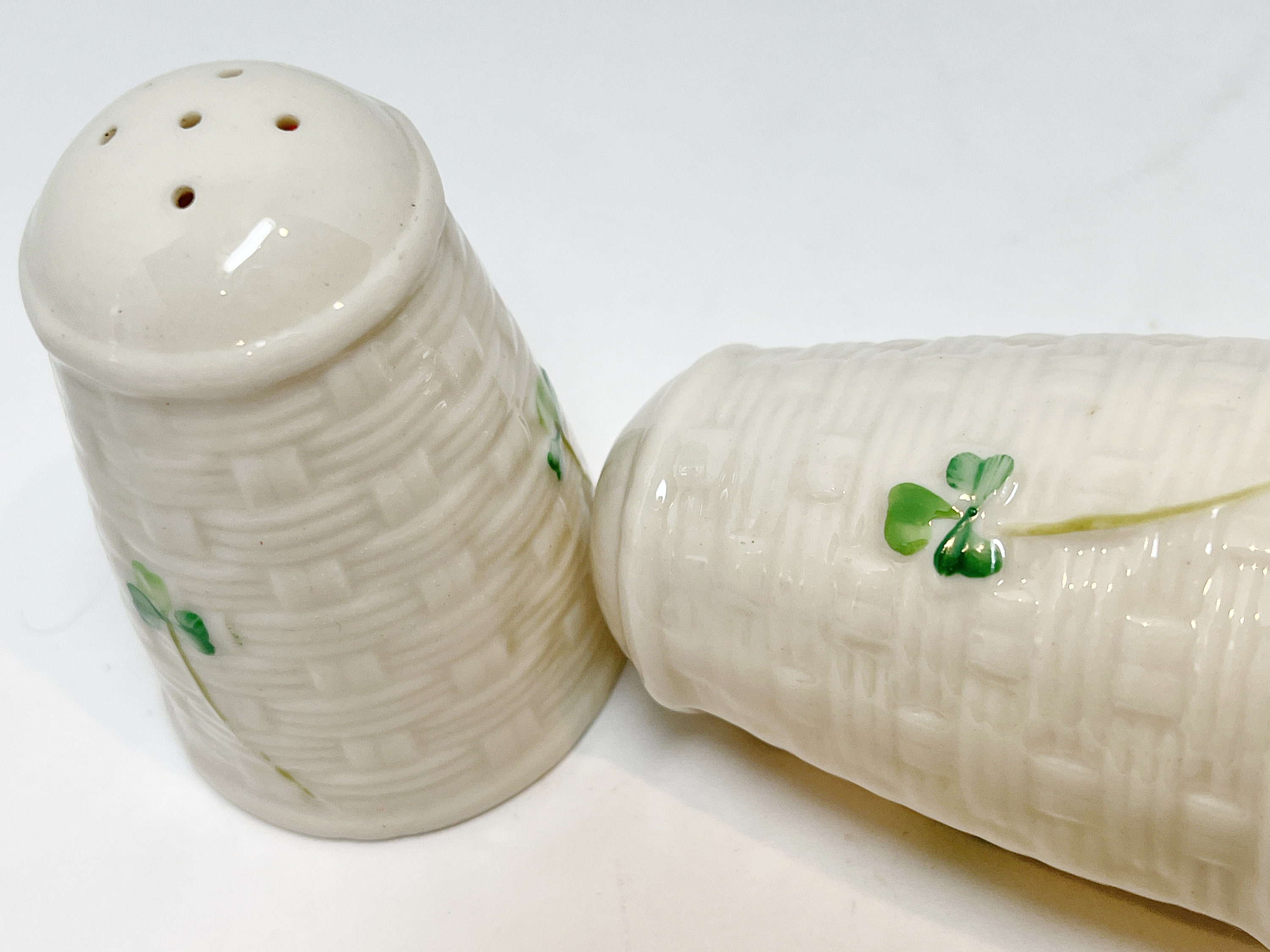 Reserved for SR, Belleek Shamrock Ware Salt and Pepper Shakers, Irish ...