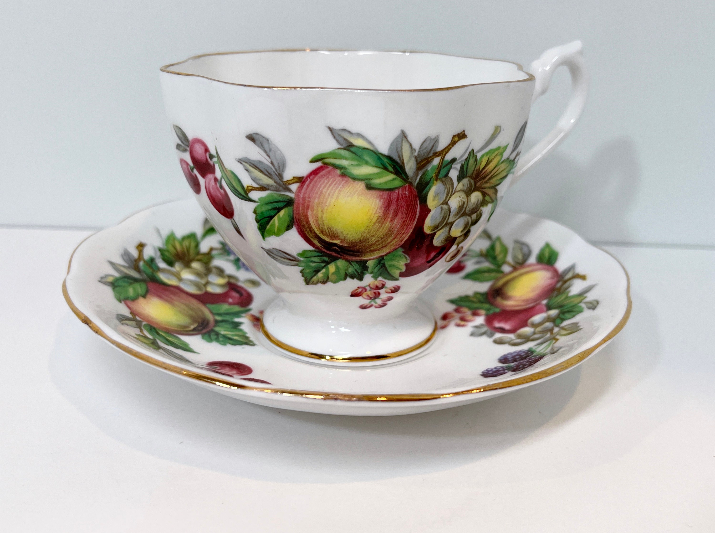 Fruit Teacup Queen Anne Teacup and Saucer Antique Teacup English Bone ...
