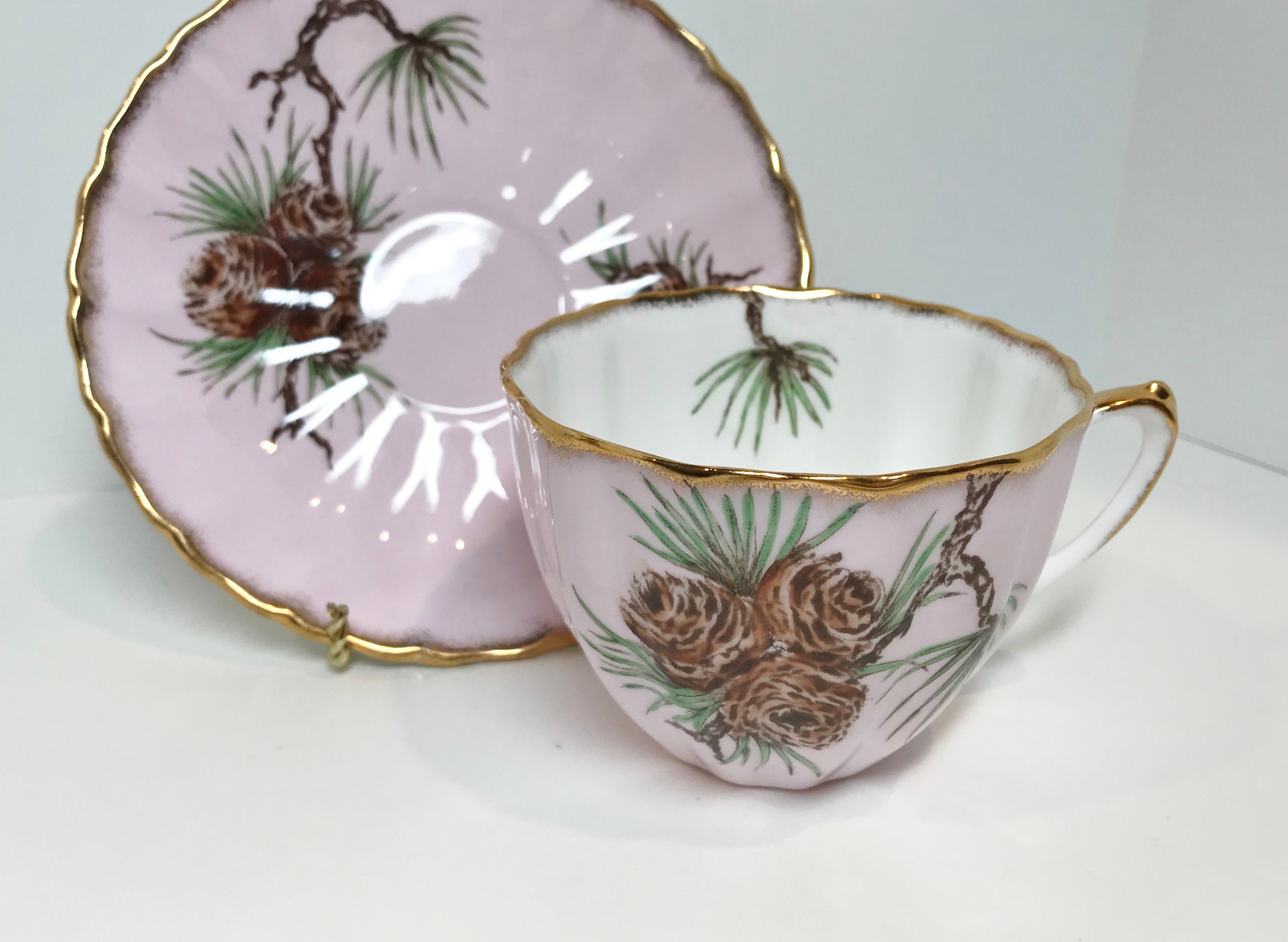 Salisbury Pine Cone Cup and Saucer, English Bone China, Pink Tea Cup ...