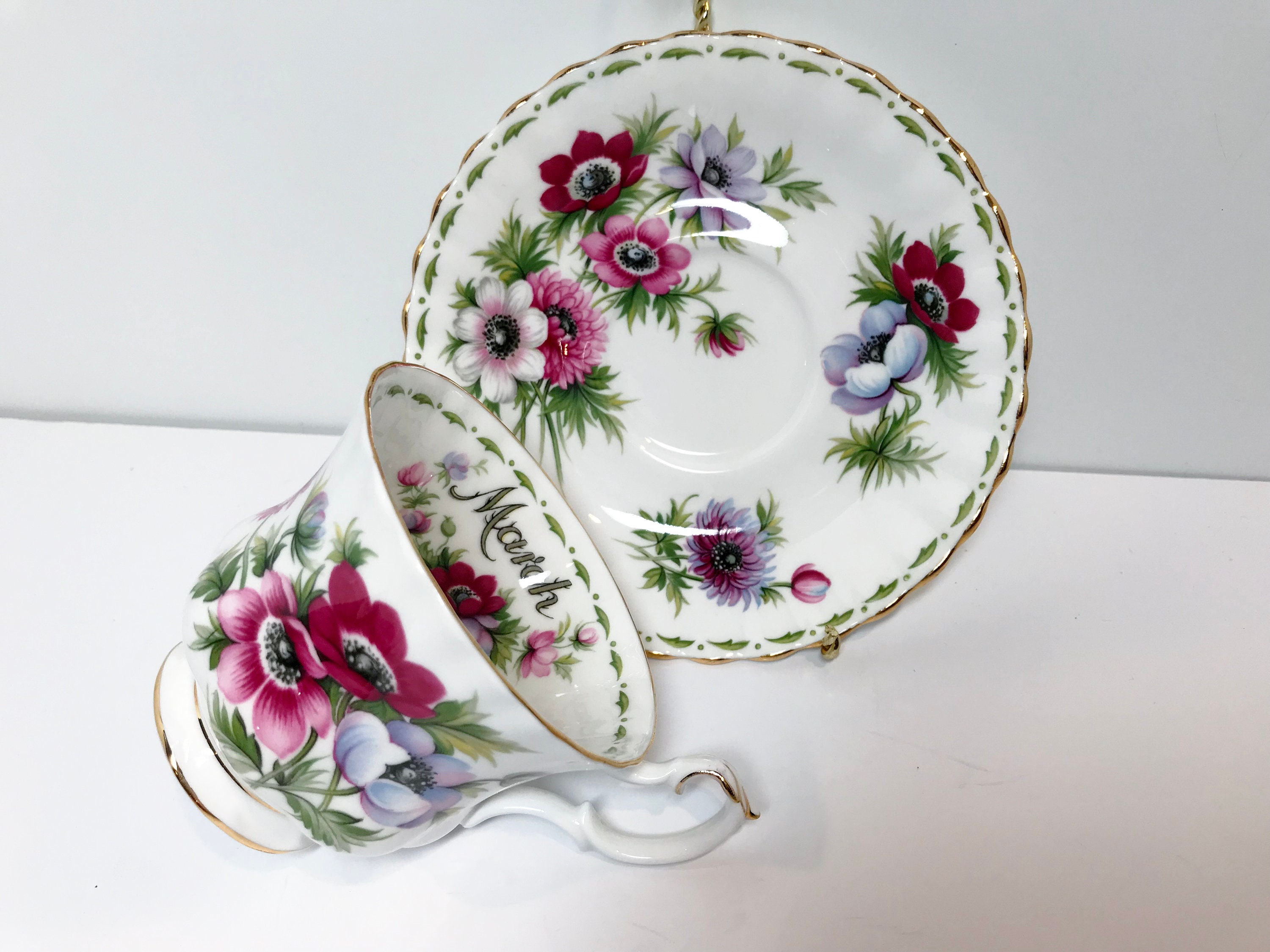 Anemones March Birthday Cup, Royal Albert Tea Cup and Saucer, Antique ...