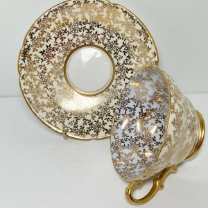 Stanley Tea Cup and Saucer, Gold Tea Cup, Yellow Blue Gold Teacup ...