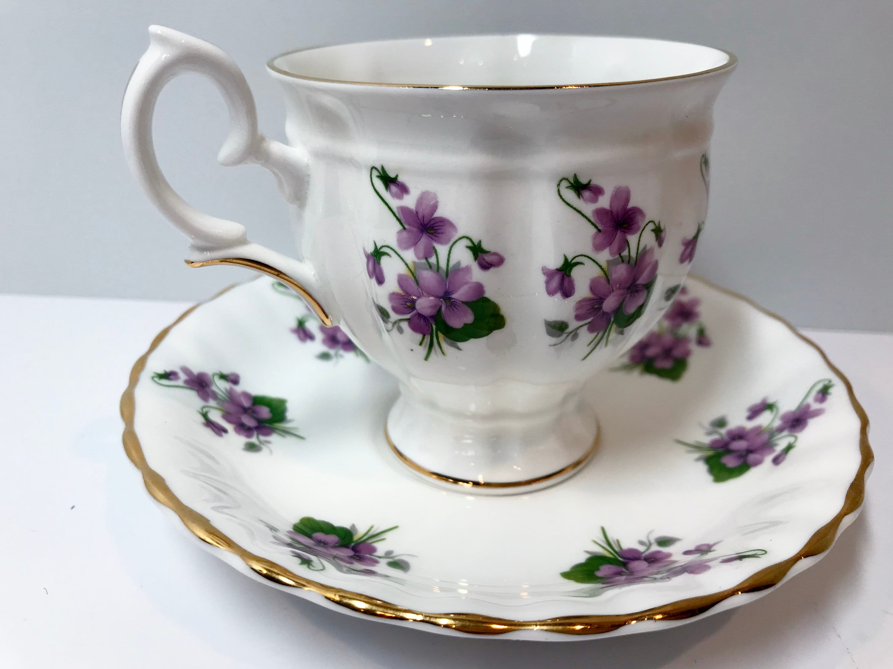 Crown Staffordshire Tea Cup and Saucer, Violet Tea Cups, English Bone ...