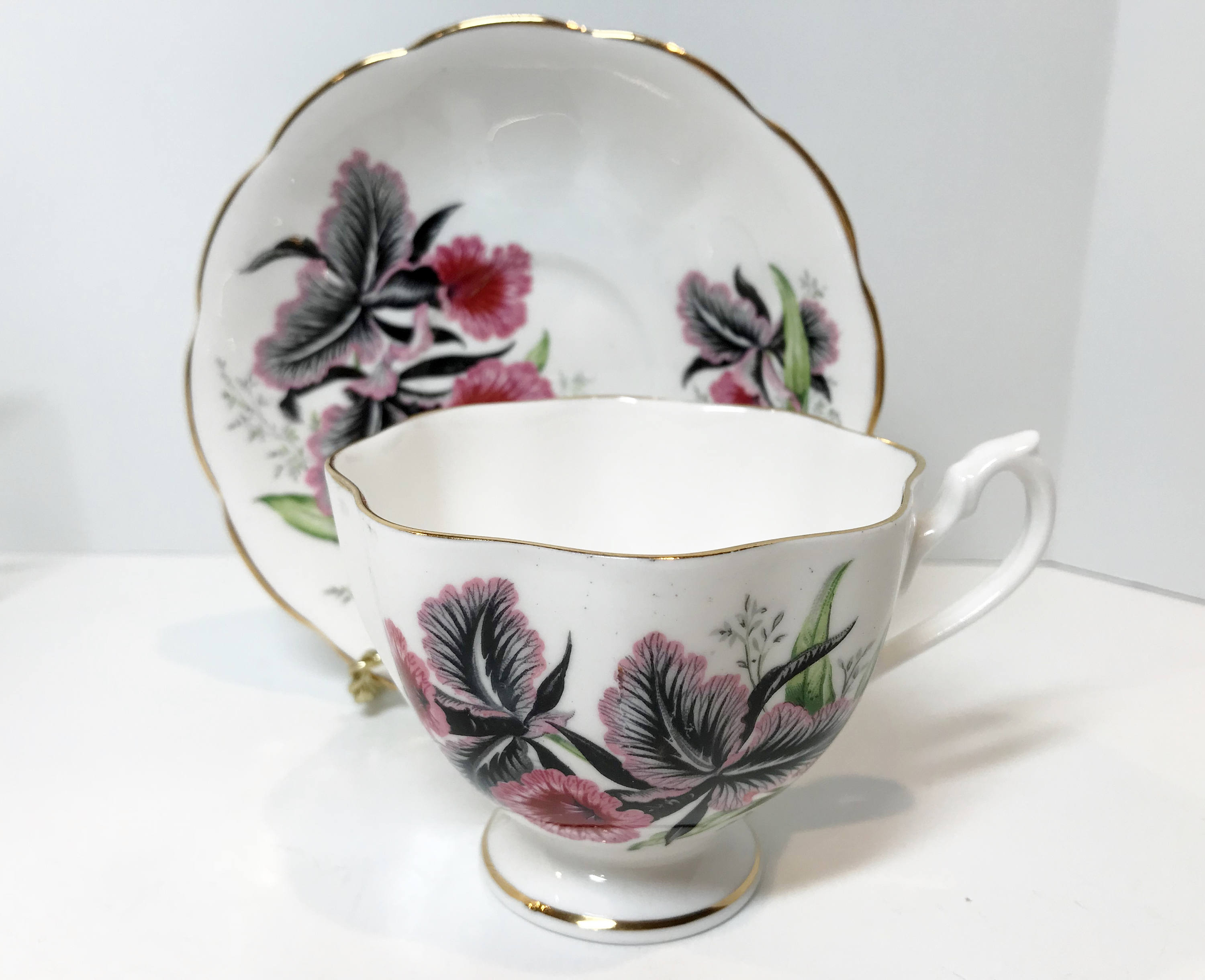 Queen Anne Tea Cup and Saucer, Orchid Cups, Floral Tea Cups, English ...