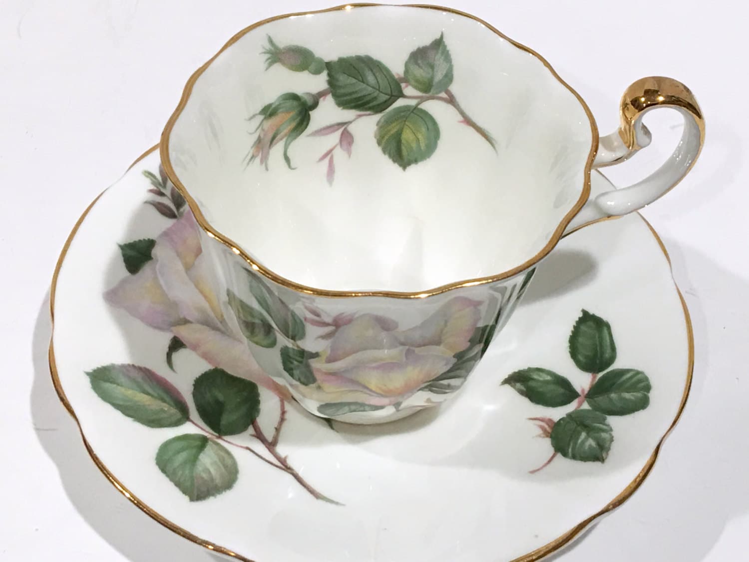 Adderley Tea Cup and Saucer, Pour Toi Pattern, Antique Tea Cups, White ...