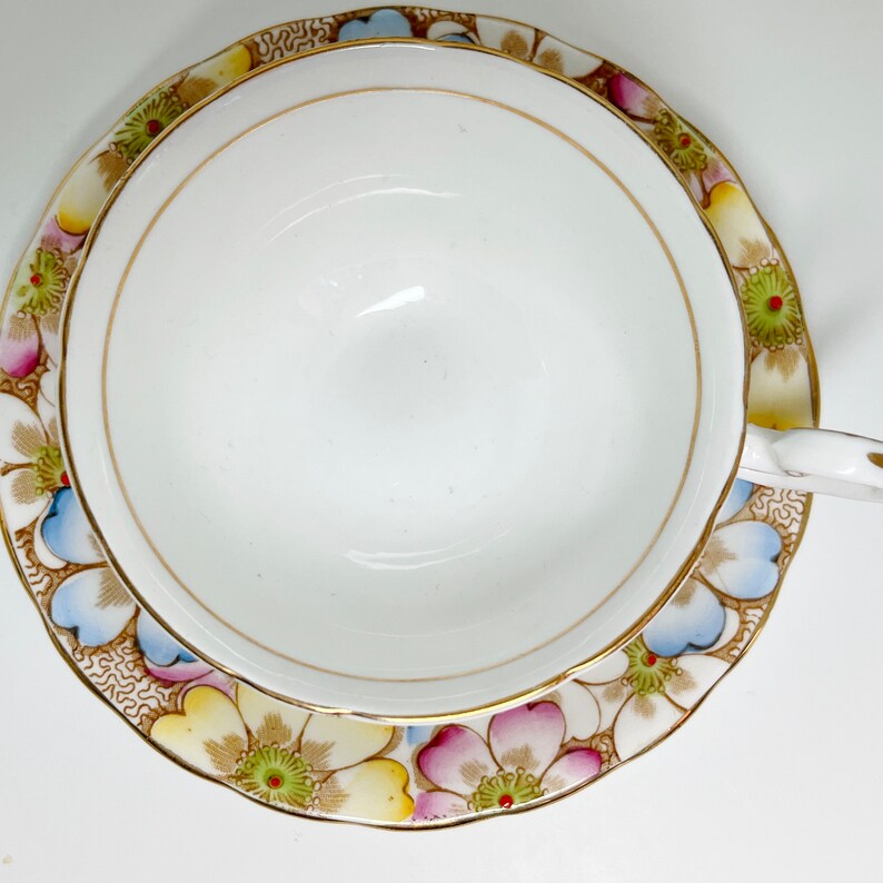 Antique Victoria Bone China Teacup and Saucer: Annette Floral Pattern ...