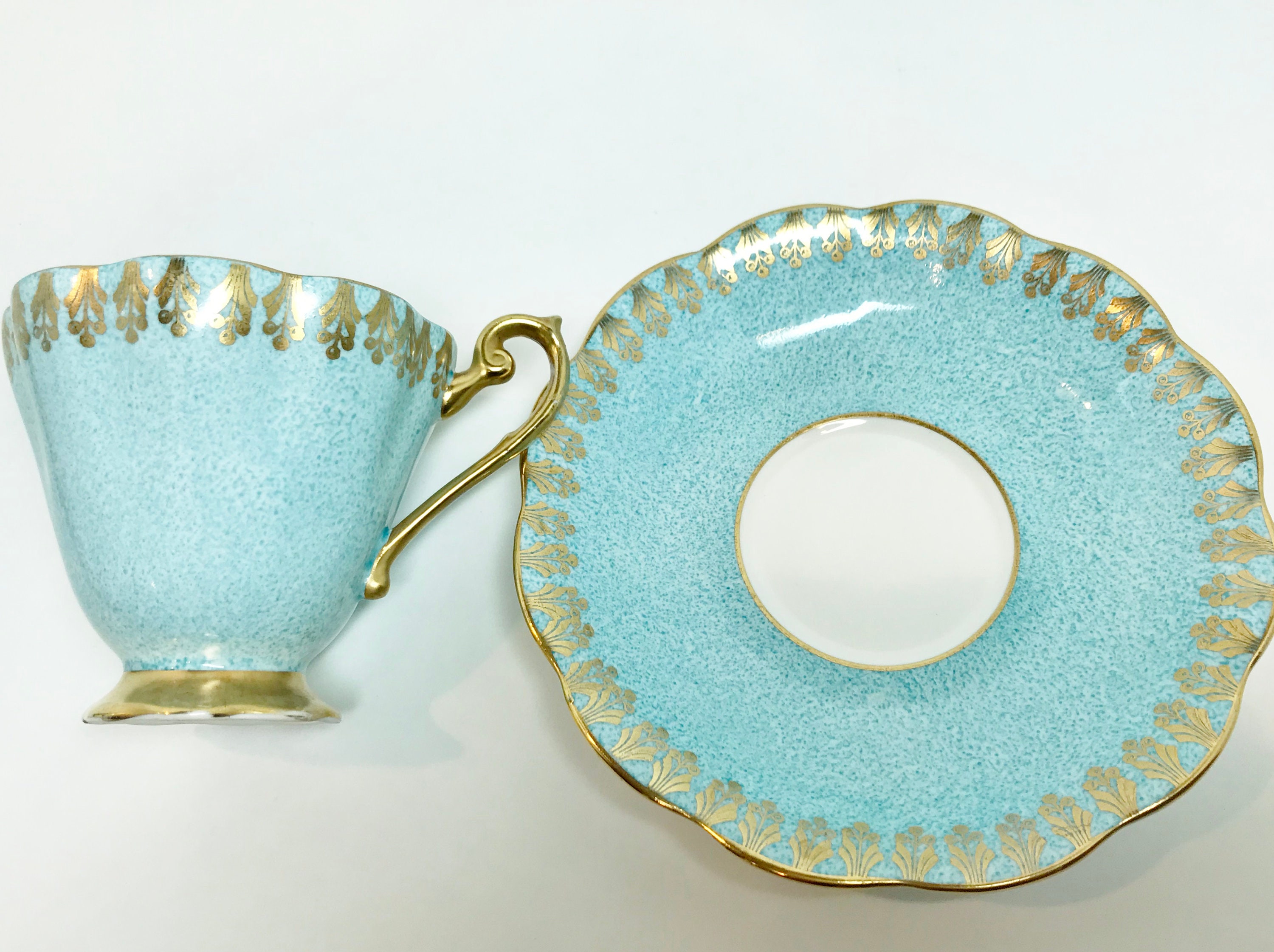 Royal Standard Tea Cup and Saucer, Aqua Gold Cups, Antique Teacups ...