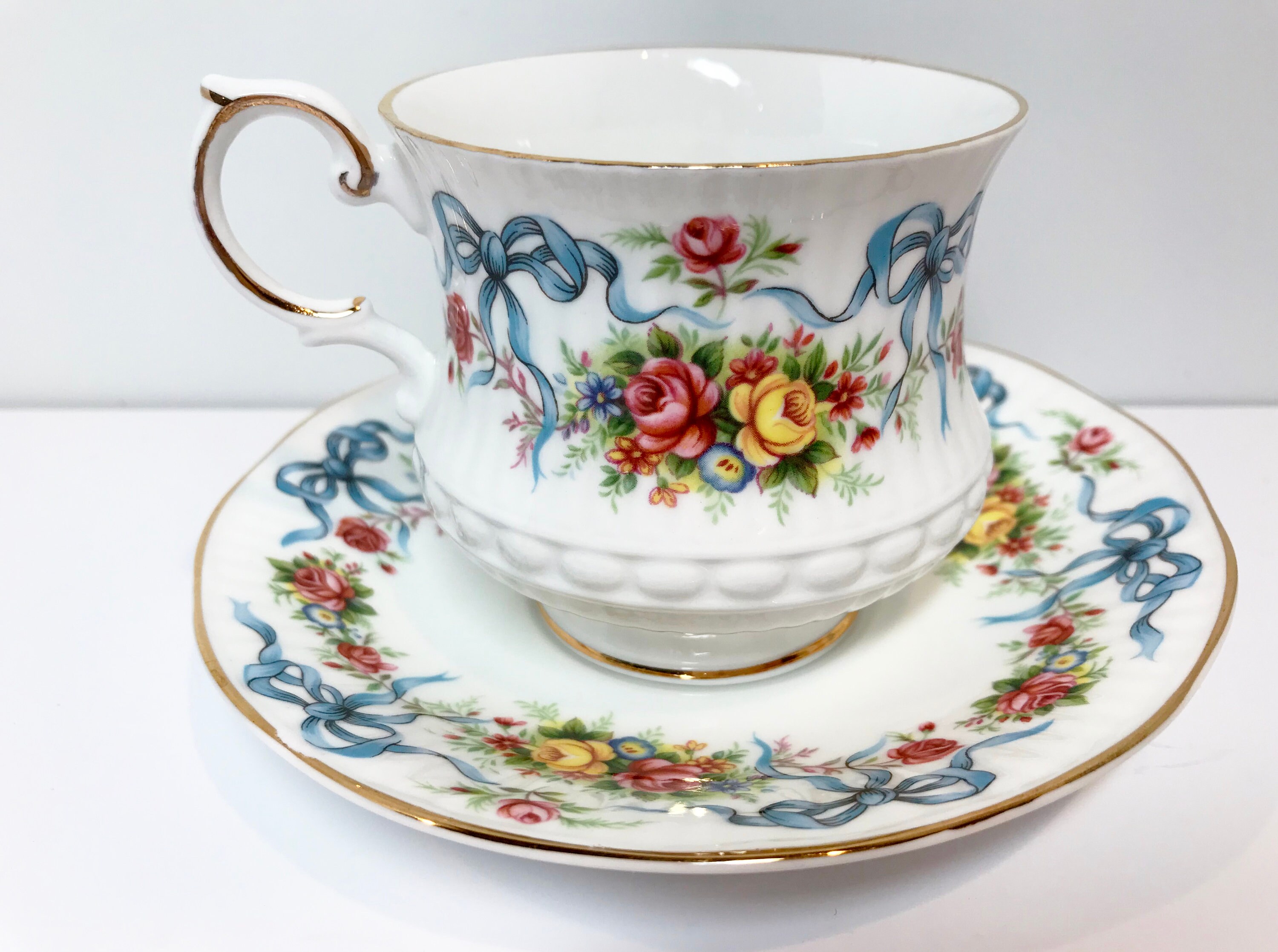 Reserved for B, Happy Anniversary Queens Tea Cup and Saucer, Ribbon Tea ...