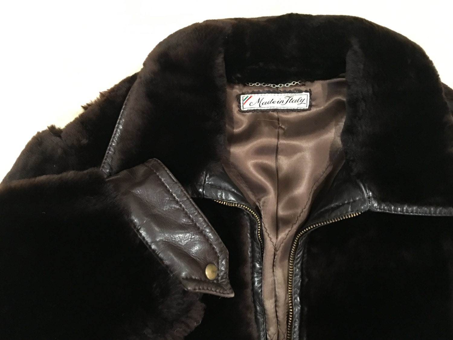 Leather Trimmed Fur Jacket, Dark Brown Parka, Winter Jacket, Authentic ...
