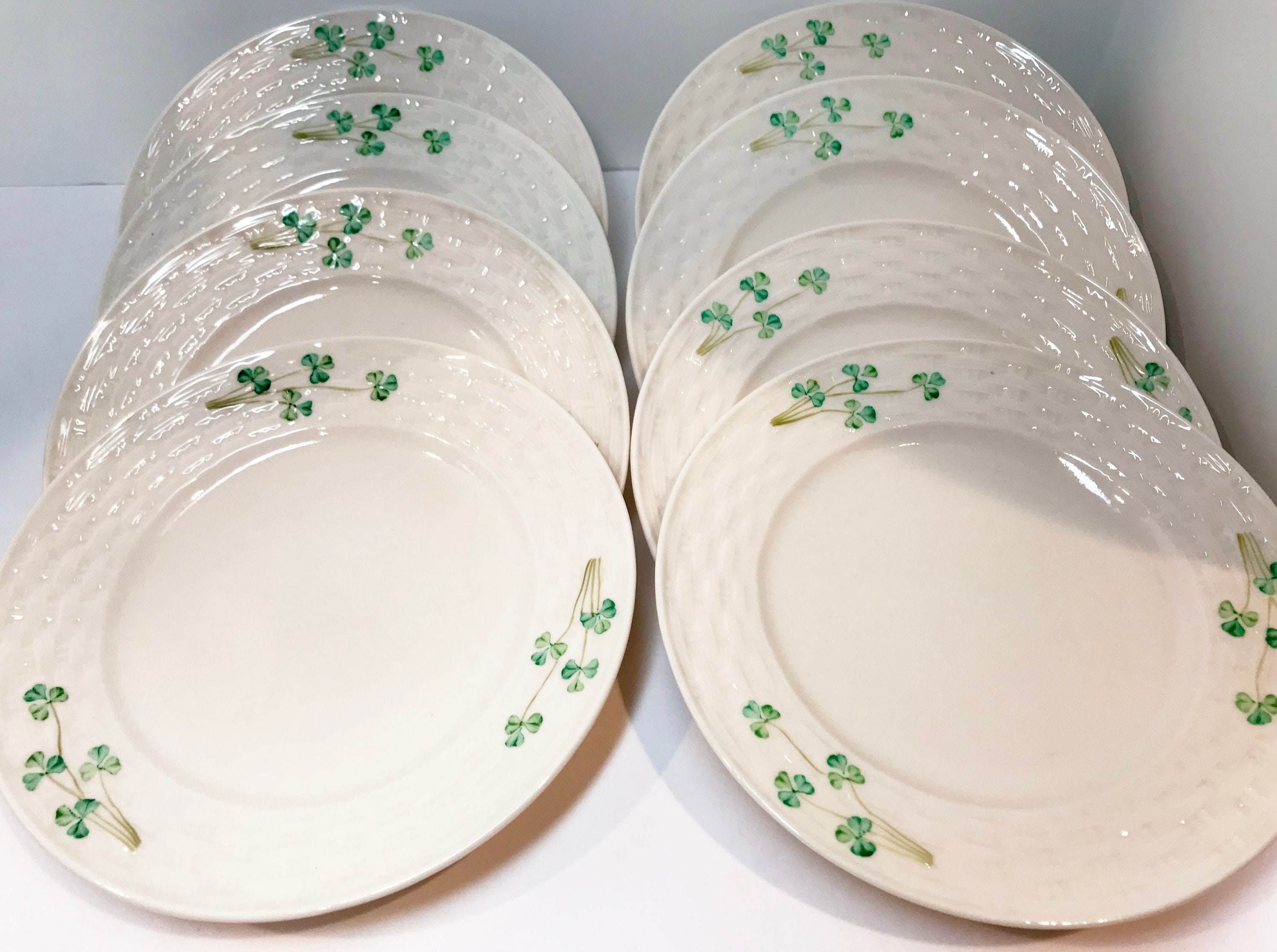 Green Mark Belleek Shamrock Plates, Shamrock Ware Plates, Belleek ...