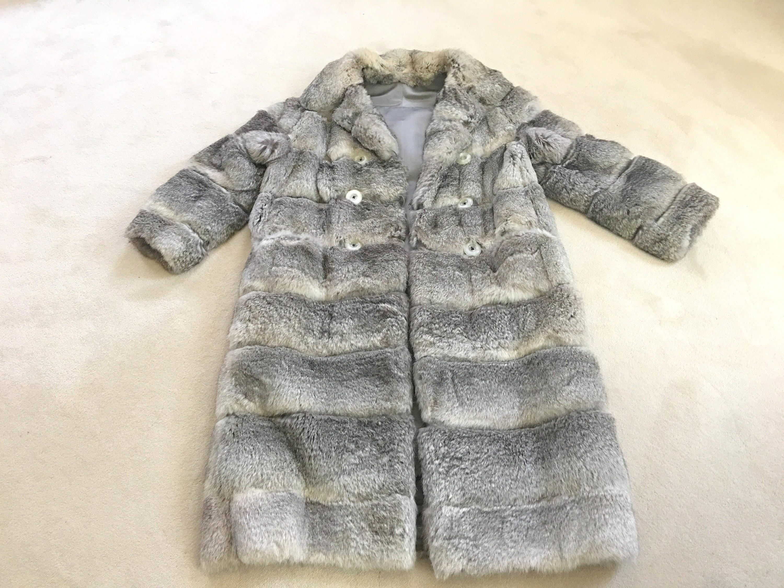 Classic Fur Coat, Vintage Clothing, Gray Lapin Coat, Authentic Real Fur ...