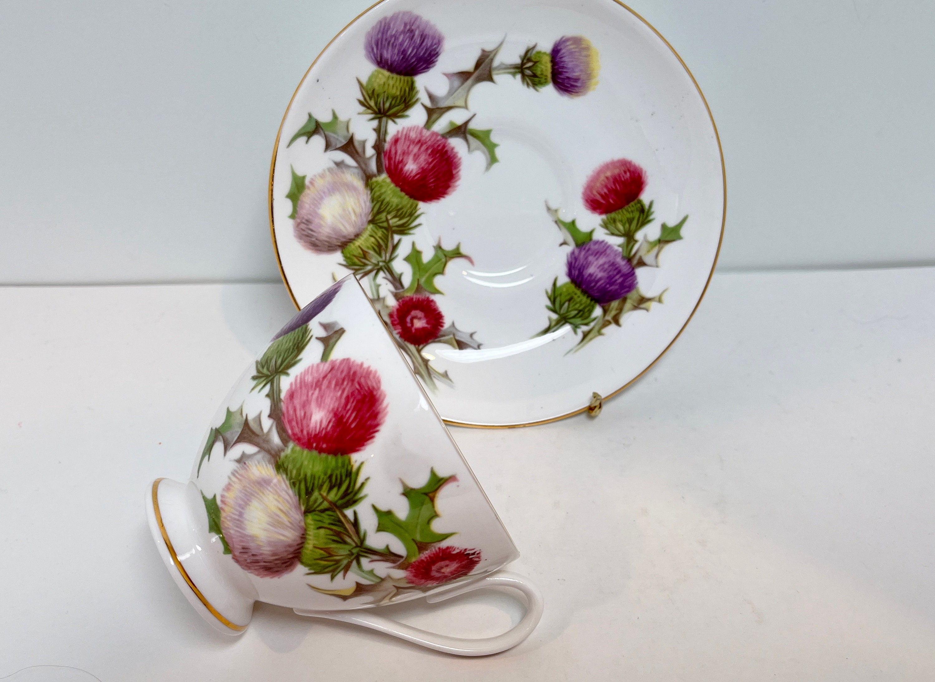 Thistle Tea Cup and Saucer, Crown Teacup, Scottish Teacups, Antique ...