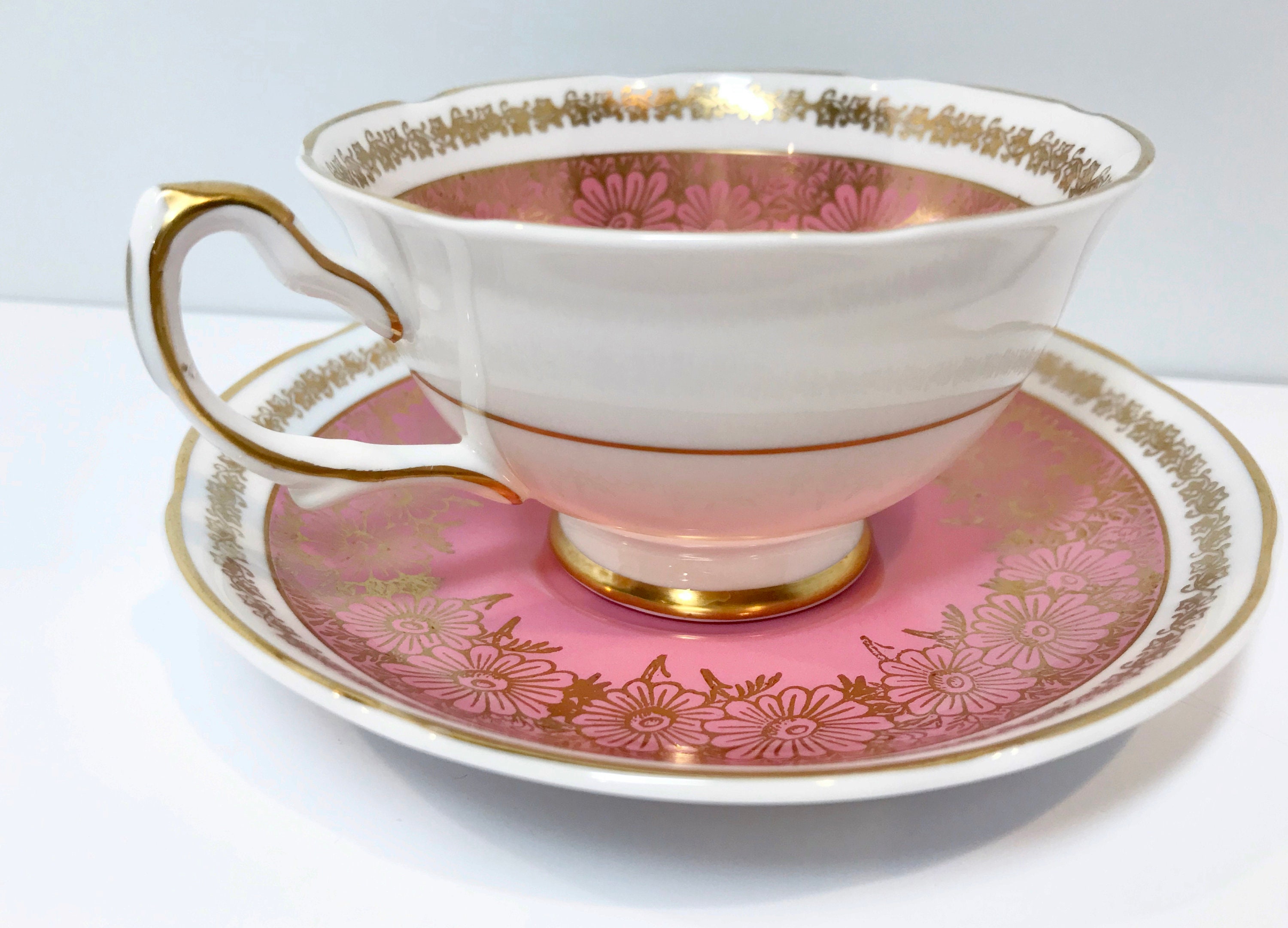 Royal Grafton Tea Cup and Saucer, Pink Daisy Cups, Pink Gold Cups ...