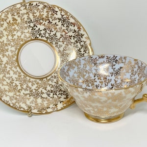 Stanley Tea Cup and Saucer, Gold Tea Cup, Yellow Blue Gold Teacup ...