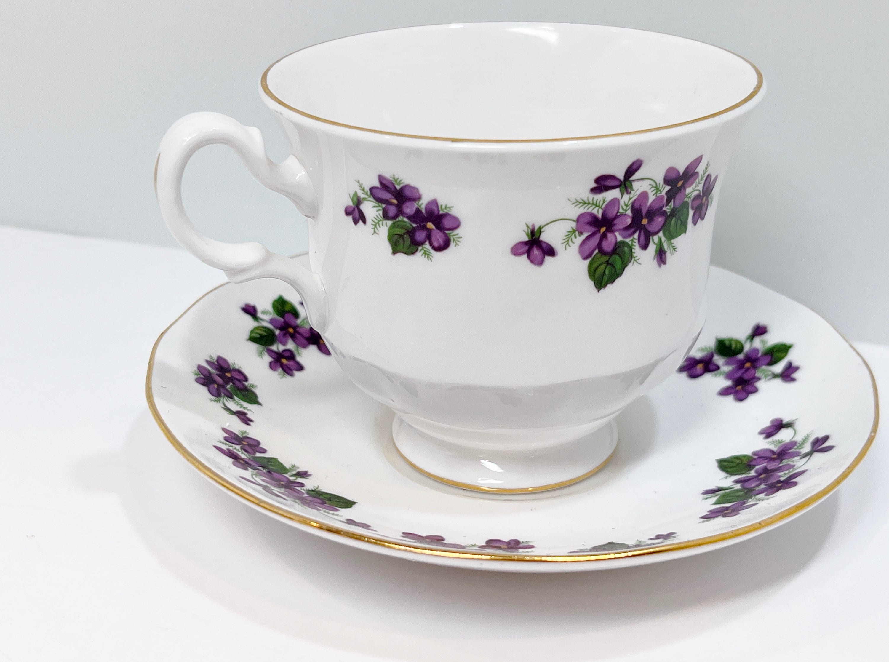 Queen Anne Tea Cup and Saucer , Floral Tea Cup , Purple Violet Teacup ...