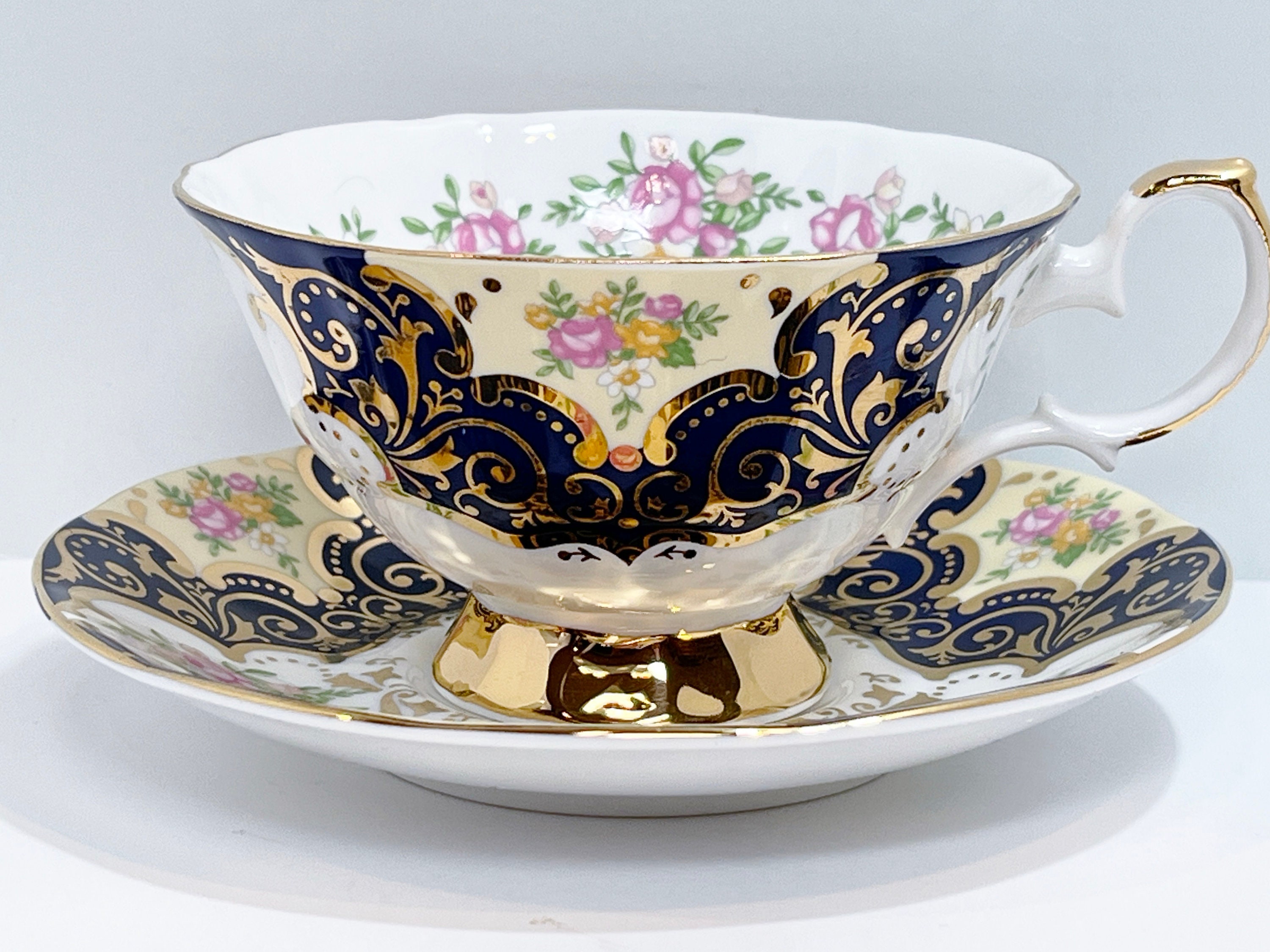 Balmoral Teacup , Navy Gold Tea Cup , Elizabethan Teacup , English ...