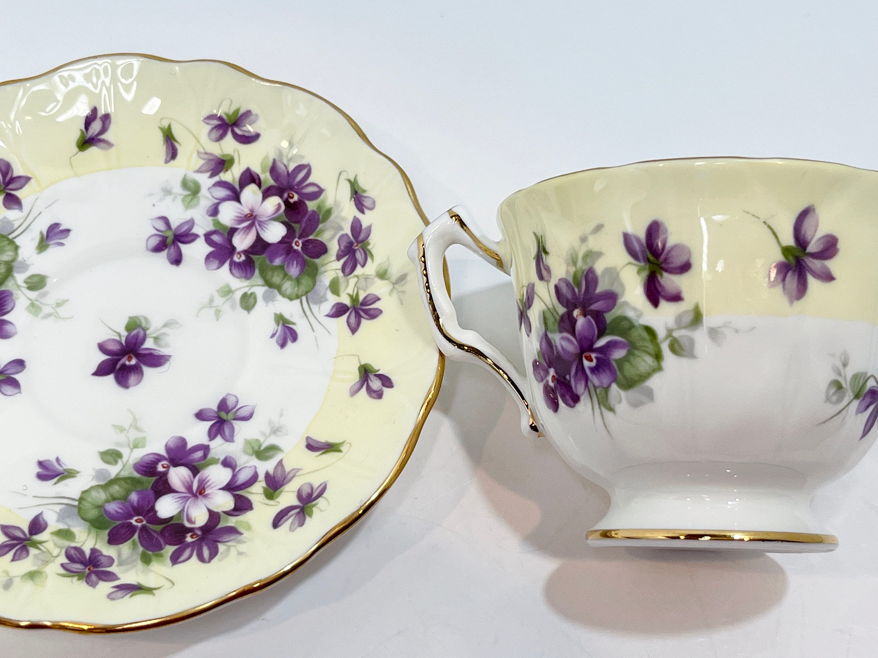Aynsley Teacup and Saucer , Violet Tea Cups , English Bone Aynsley Teacup and Saucer , Violet Tea Cups , English Bone
