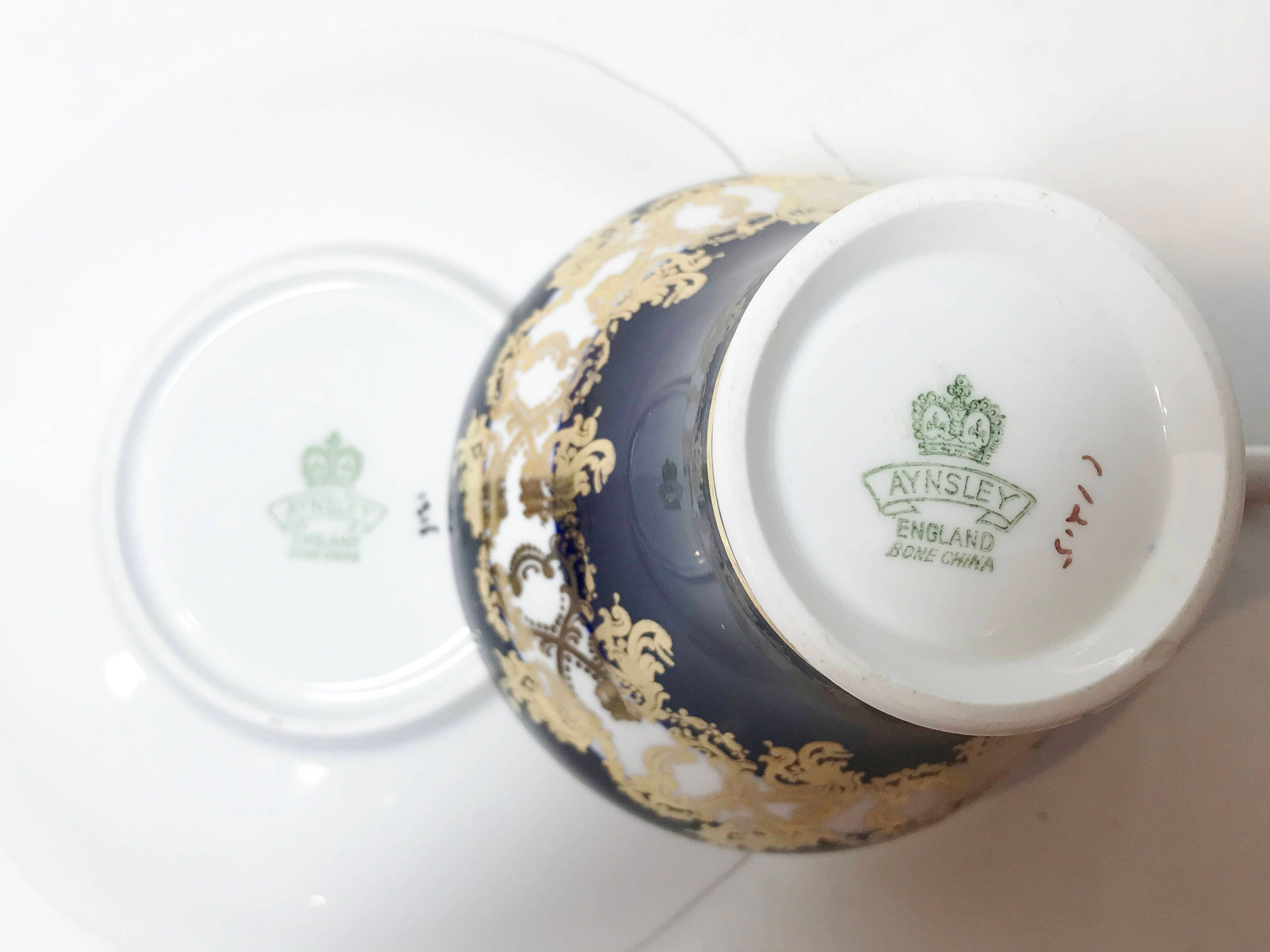 Navy Blue Aynsley Tea Cup and Saucer, English Bone China Teacups, Tea ...