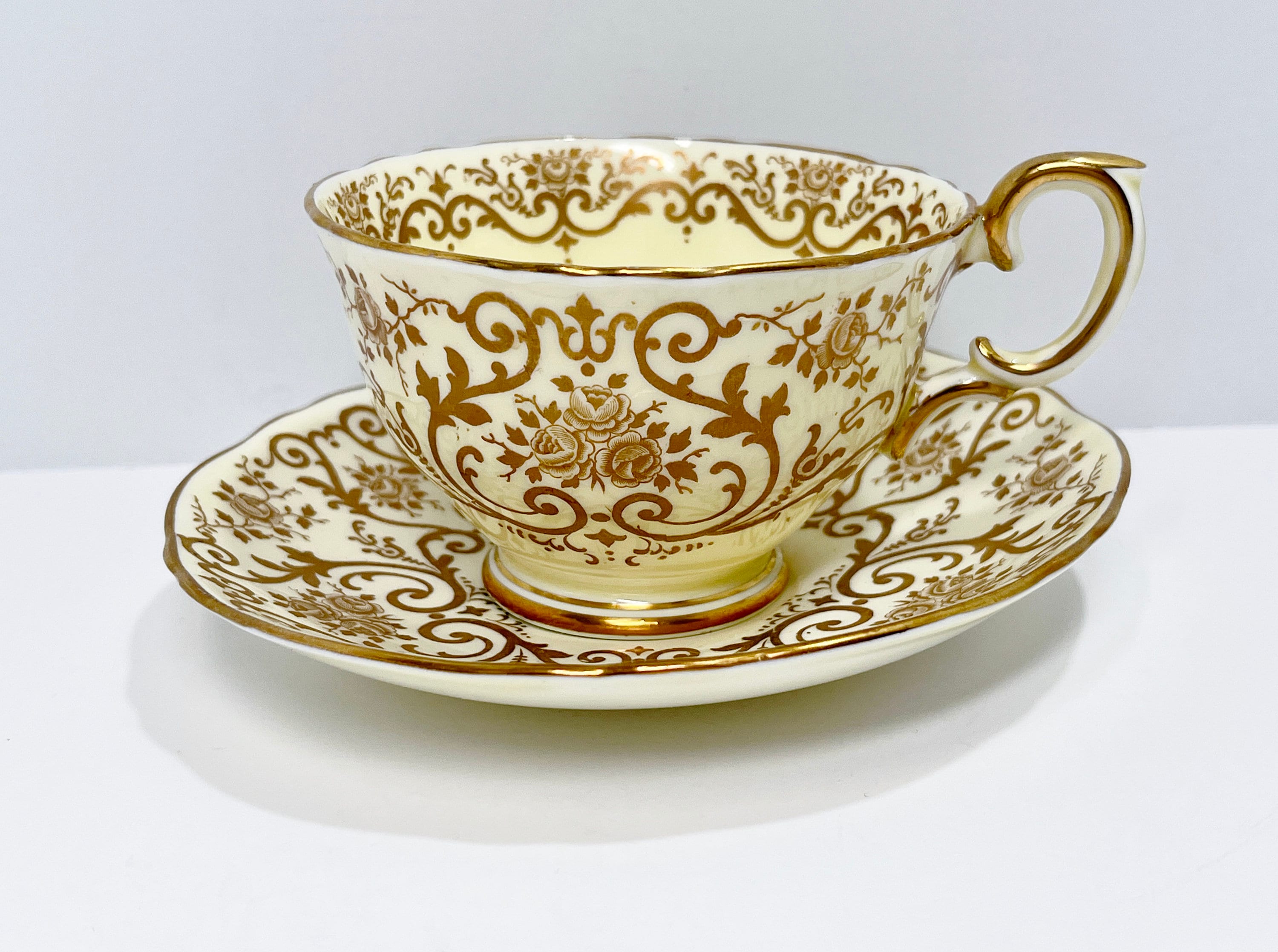 Crown Staffordshire Teacup and Saucer , Yellow Tea Cups , Gift for Her ...