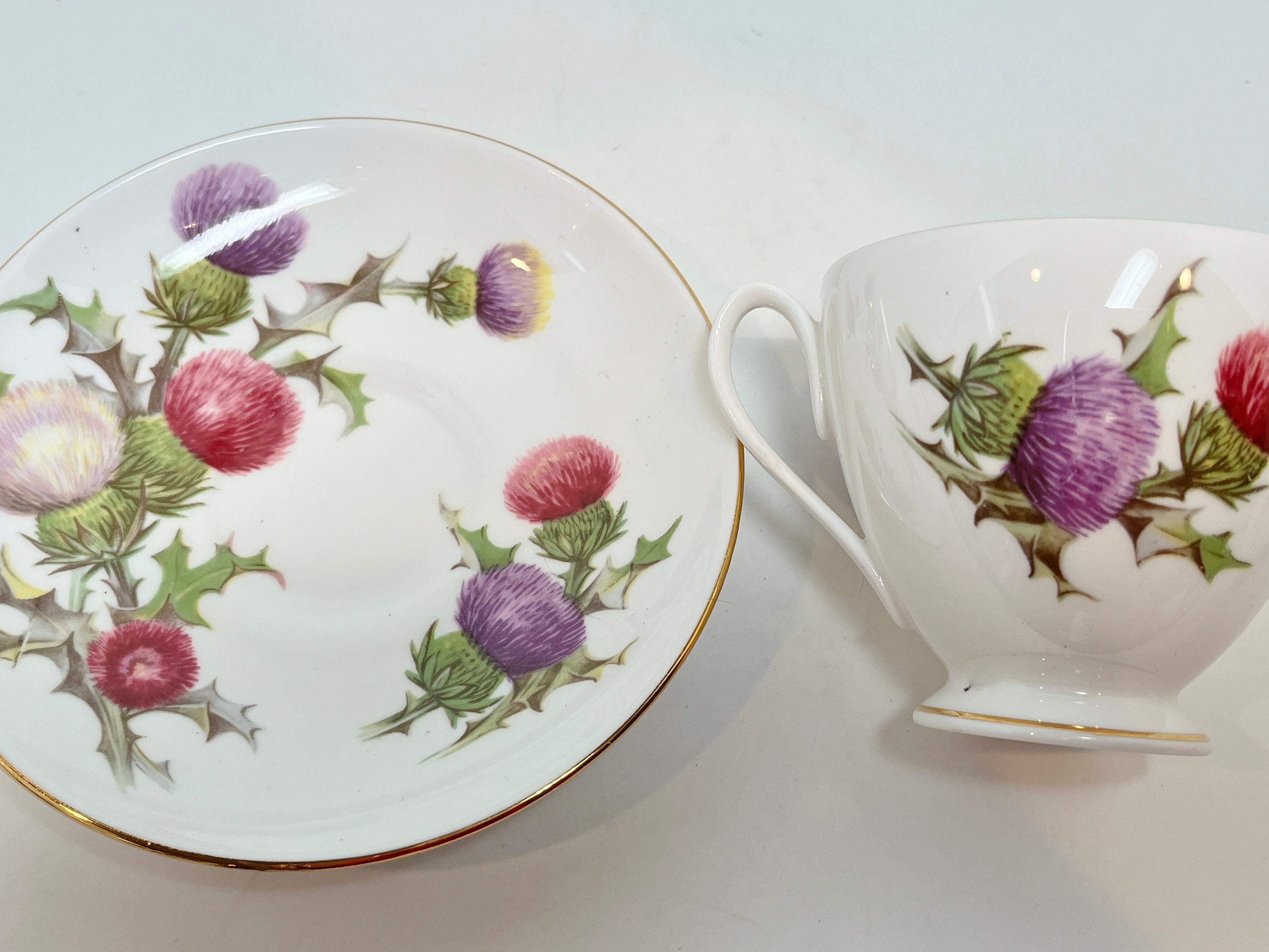 Thistle Tea Cup and Saucer, Crown Teacup, Scottish Teacups, Antique ...