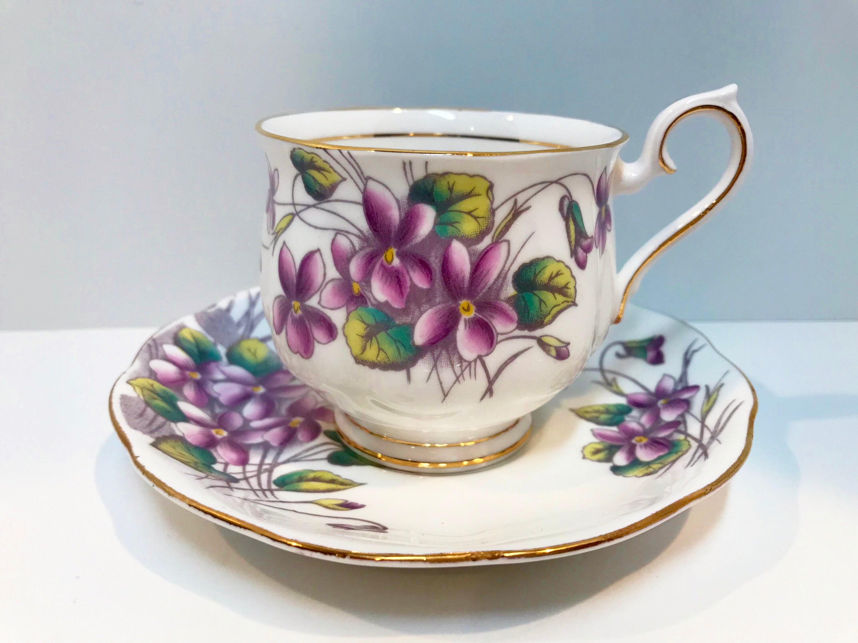 Royal Albert Tea Cup and Saucer, Violets Pattern Flower of the Month Series No. 2, Hand Painted ...