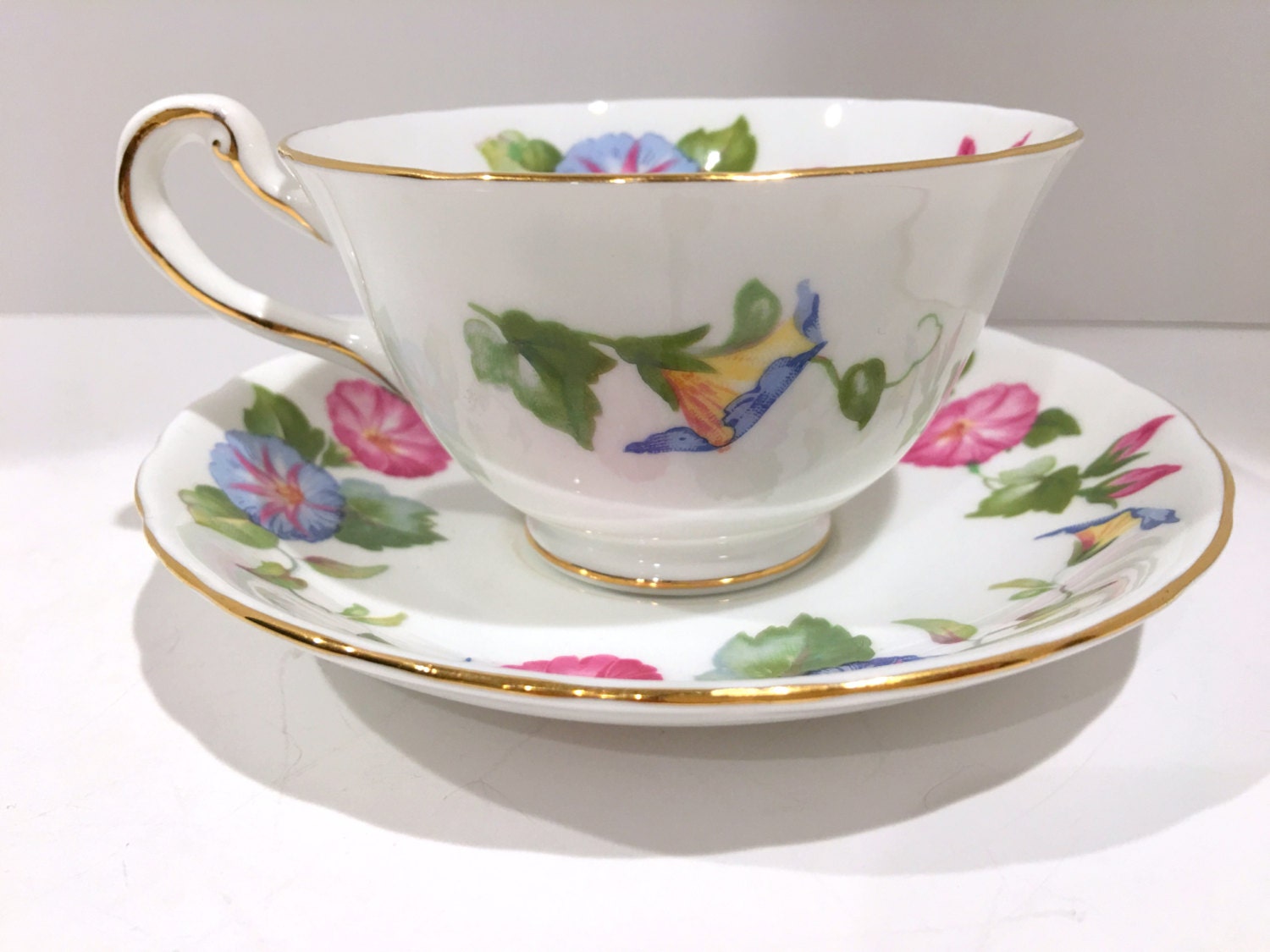 Royal Chelsea Tea Cup and Saucer, English Teacups, Morning Glory Tea ...