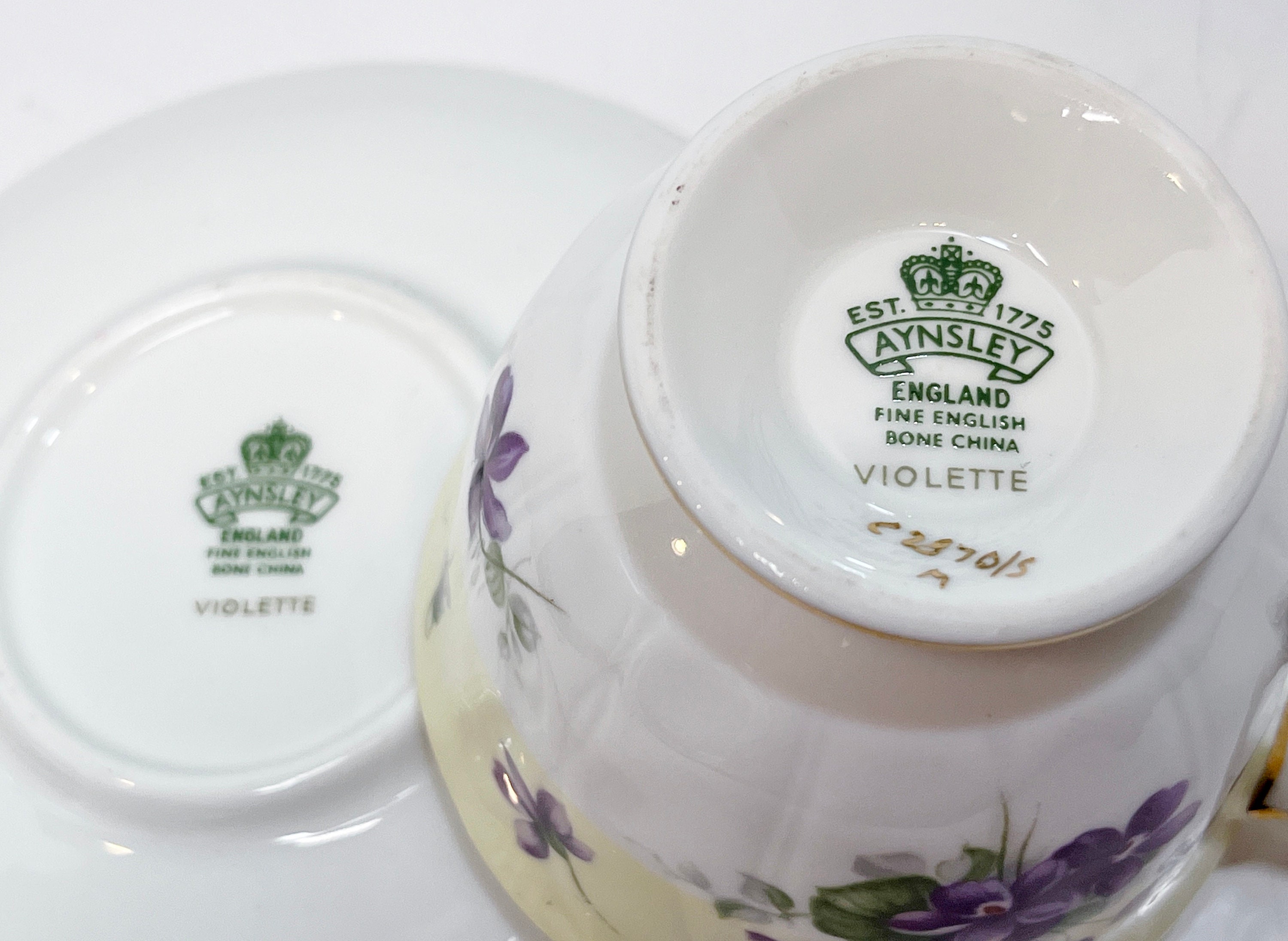 Aynsley Teacup and Saucer , Violet Tea Cups , English Bone Aynsley Teacup and Saucer , Violet Tea Cups , English Bone
