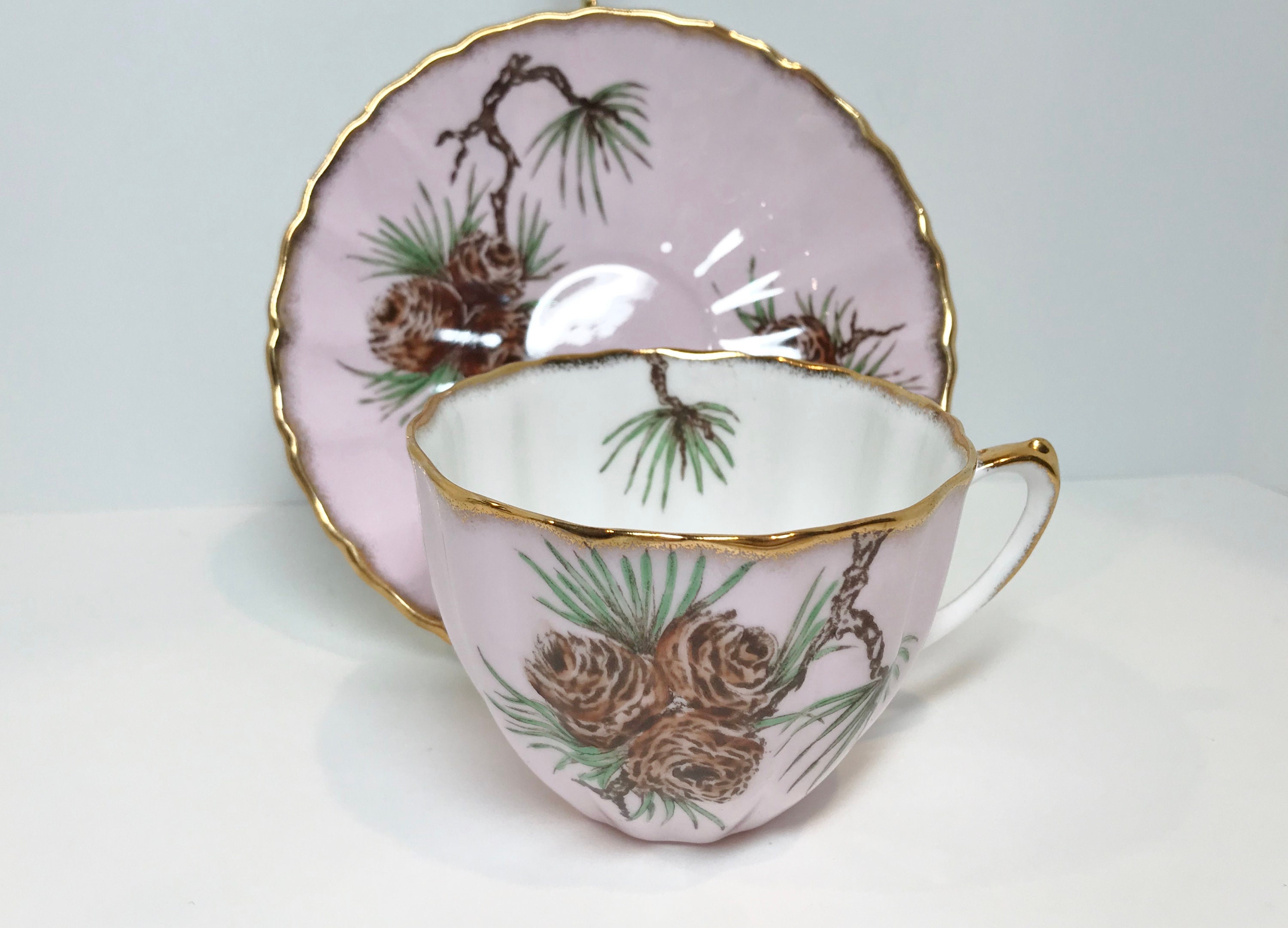 Salisbury Pine Cone Cup and Saucer, English Bone China, Pink Tea Cup ...
