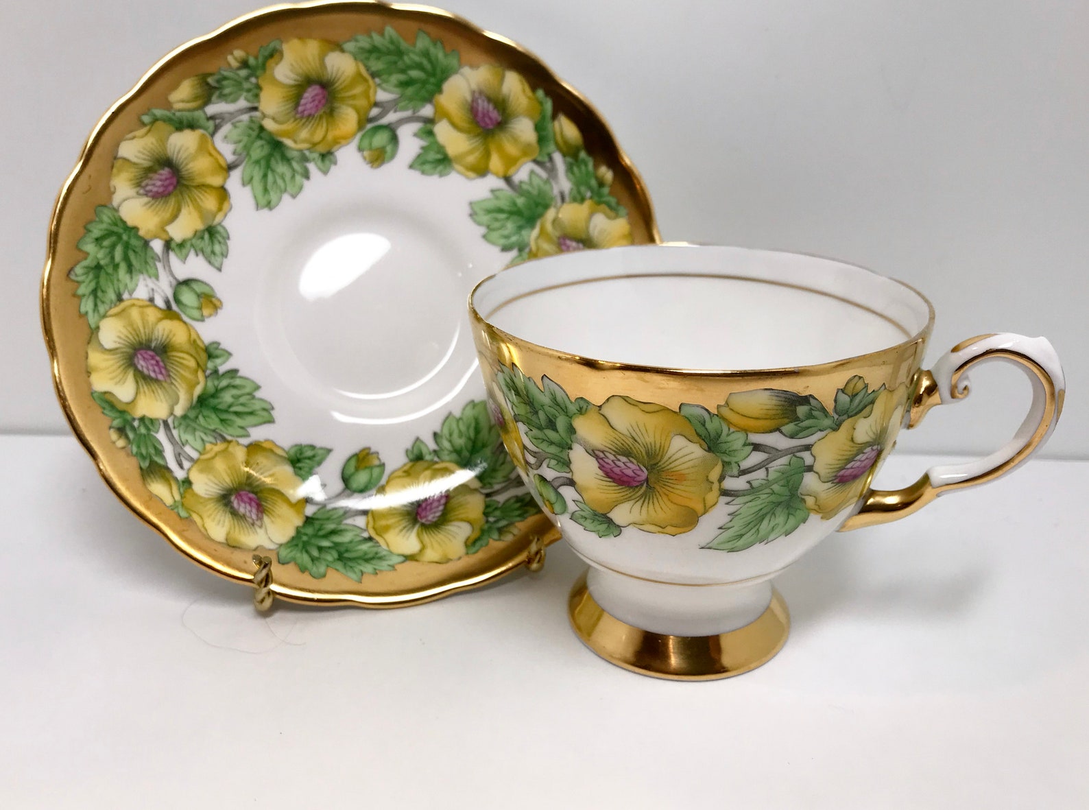 Tuscan Teacup and Saucer Hand Painted Teacups Floral Gold | Etsy