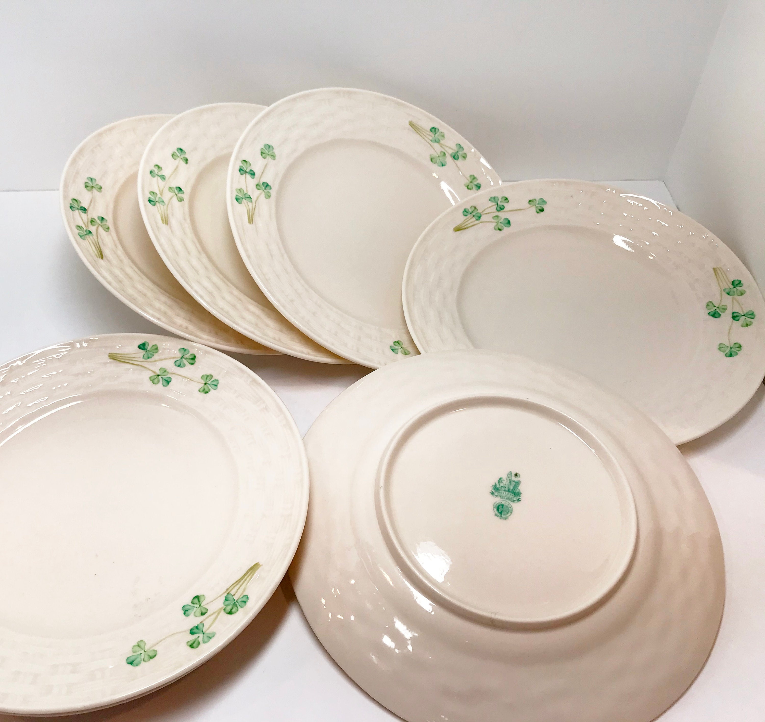 Green Mark Belleek Shamrock Plates, Shamrock Ware Plates, Belleek ...
